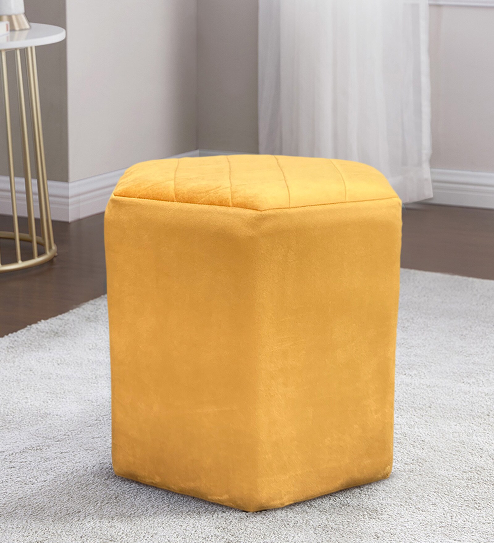 Buy Hexagon Fabric Pouffe in Golden Yellow Colour at 59% OFF by Lushlin ...