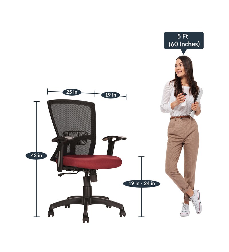 Buy Hector Mid Back Ergonomic Office Chair in Maroon Colour by Teal ...