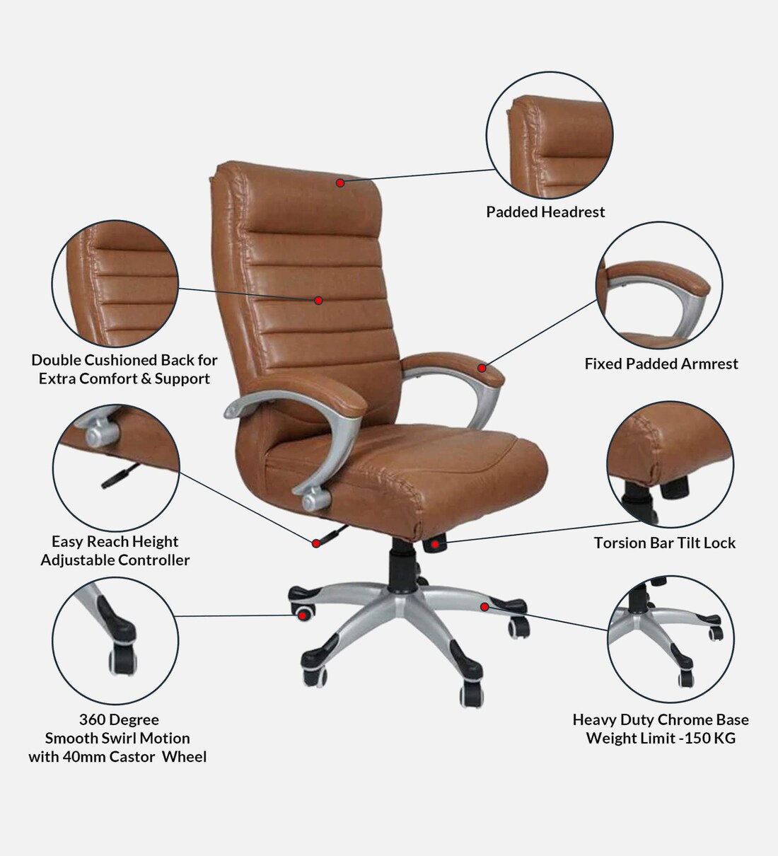 Buy Aztec High Back Executive Chair in Tan Colour By Sms Furniture ...