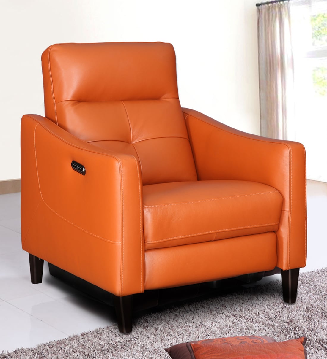 Buy Hilton Half Leather Single Seater Recliner in Tan Finish by ...