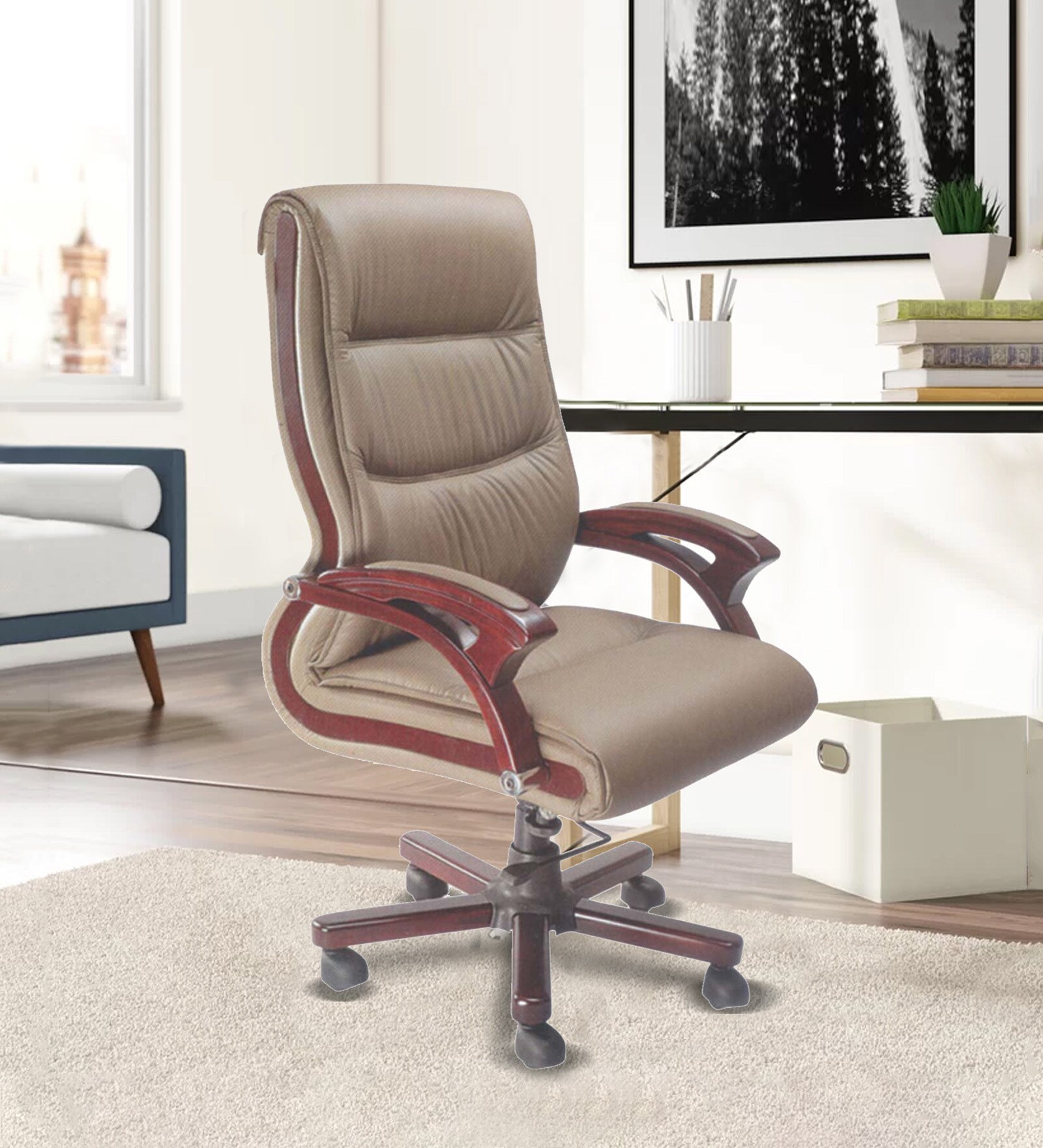 Buy High Back Executive Chair In Beige Leatherette By Lakdi Online ...