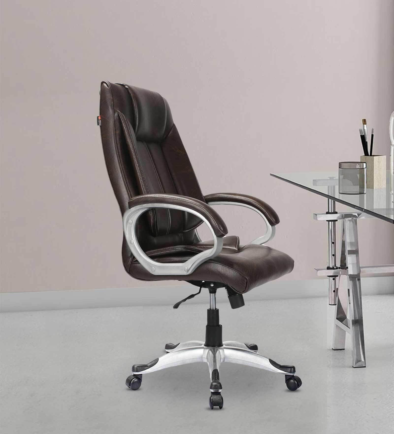 Buy Leatherette High Back Executive Chair In Brown Colour by Adiko ...