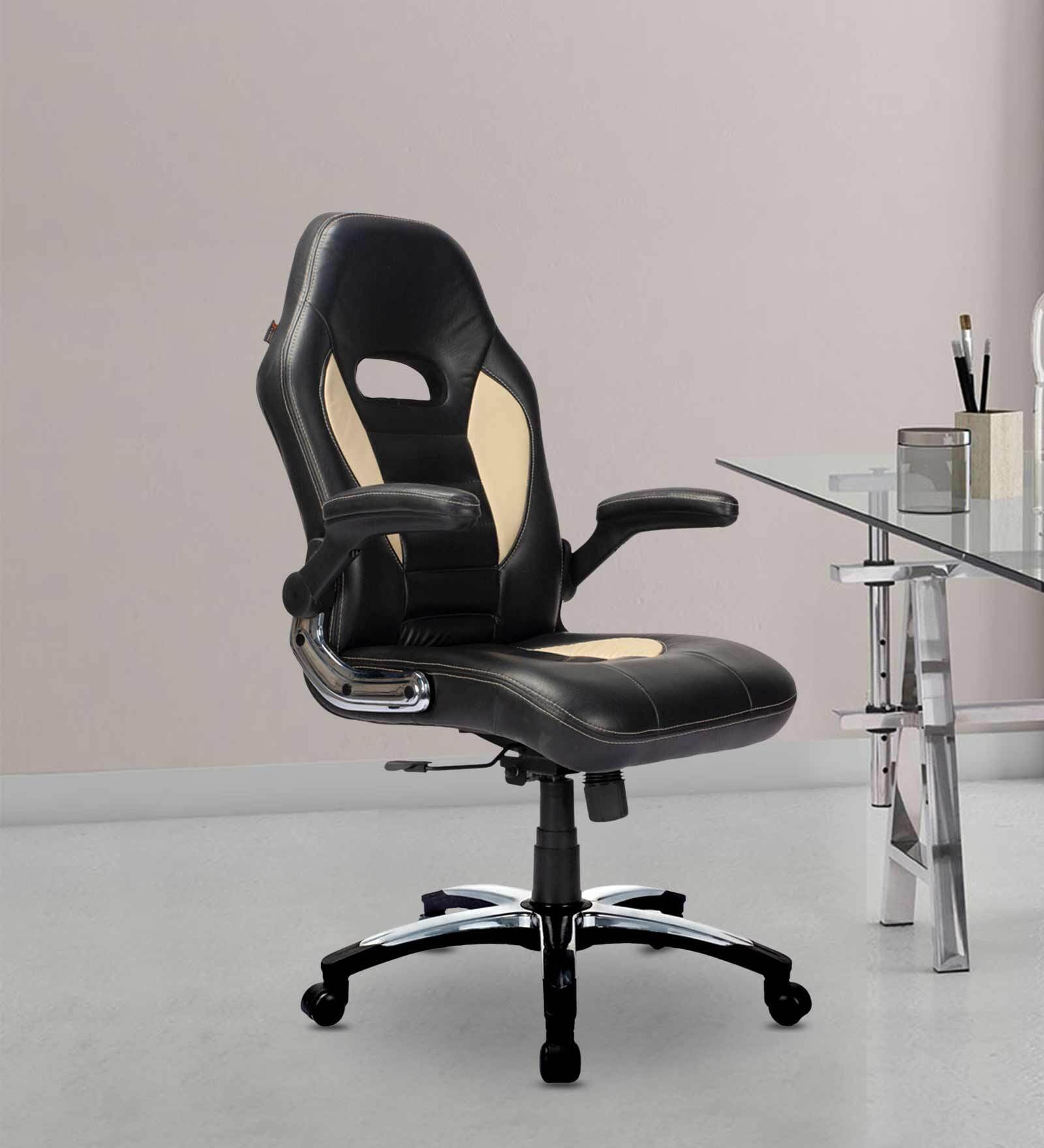 Buy Leatherette High Back Slim Executive Chair In Cream & Black Colour ...