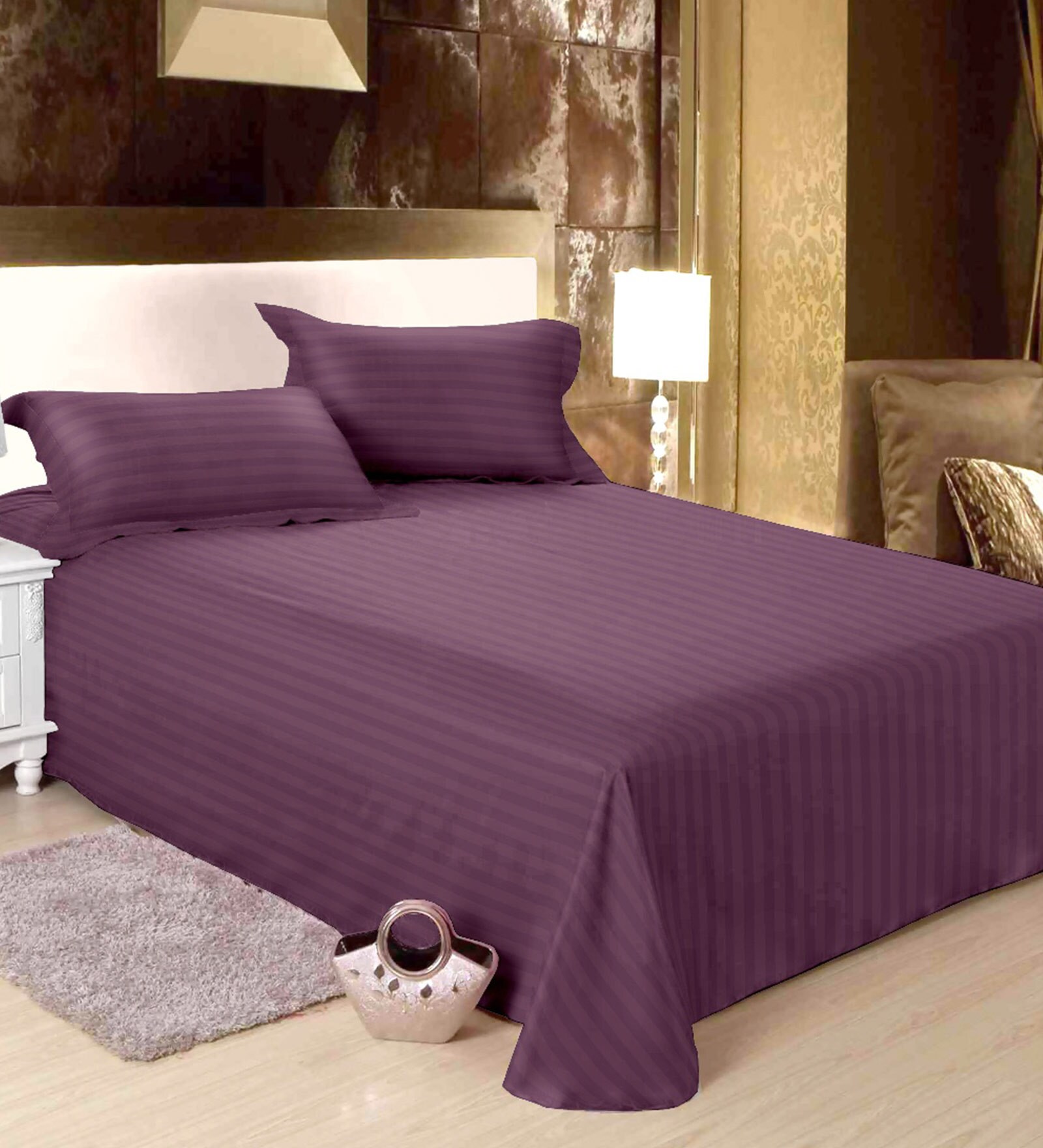 Buy Hilton Stripes Cotton 210TC Single Bedsheet With 1 Pillow Cover by ...