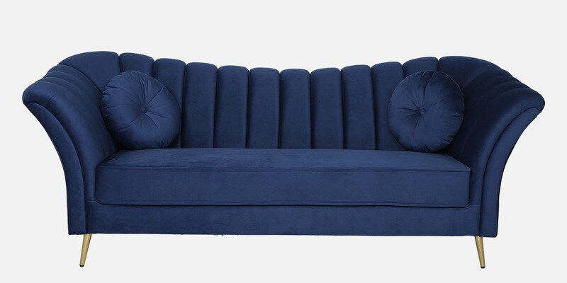 Buy Highland Velvet 3 Seater Sofa in Royal Blue Colour by Vittoria ...