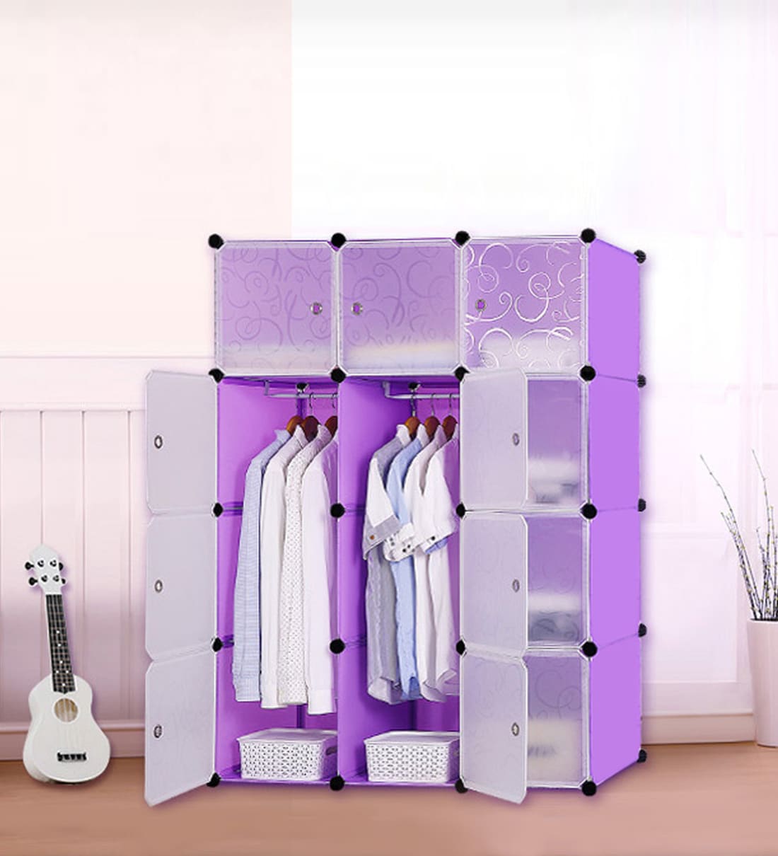 Buy Matt Folding Wardrobe with Multipurpose Shelves in Purple Colour at ...