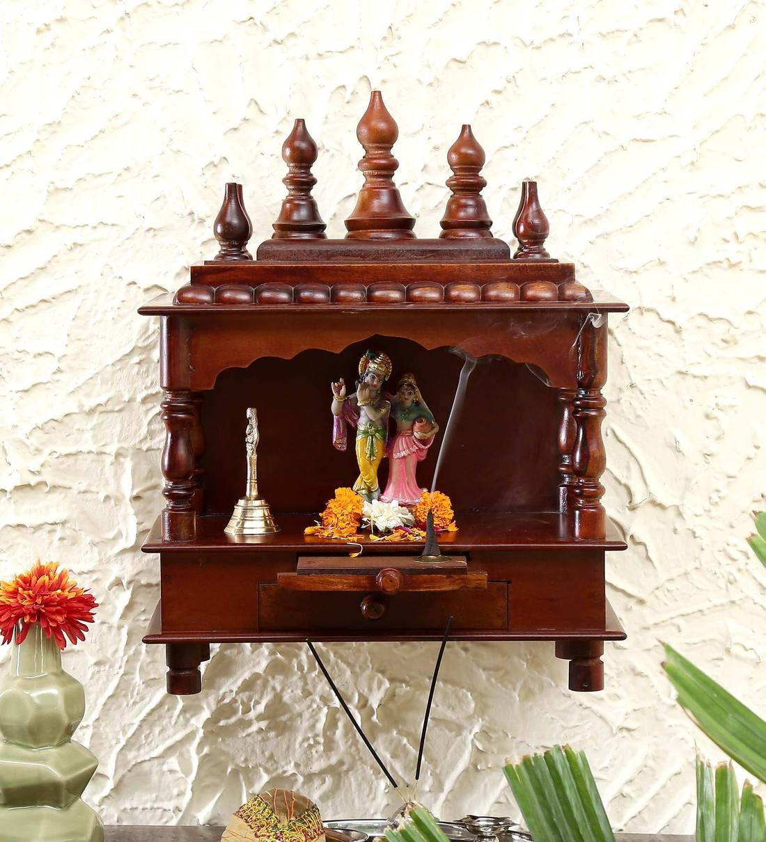 Buy Honeywood Wooden Shelf Style Pooja Mandir Without Door by D'DASS ...