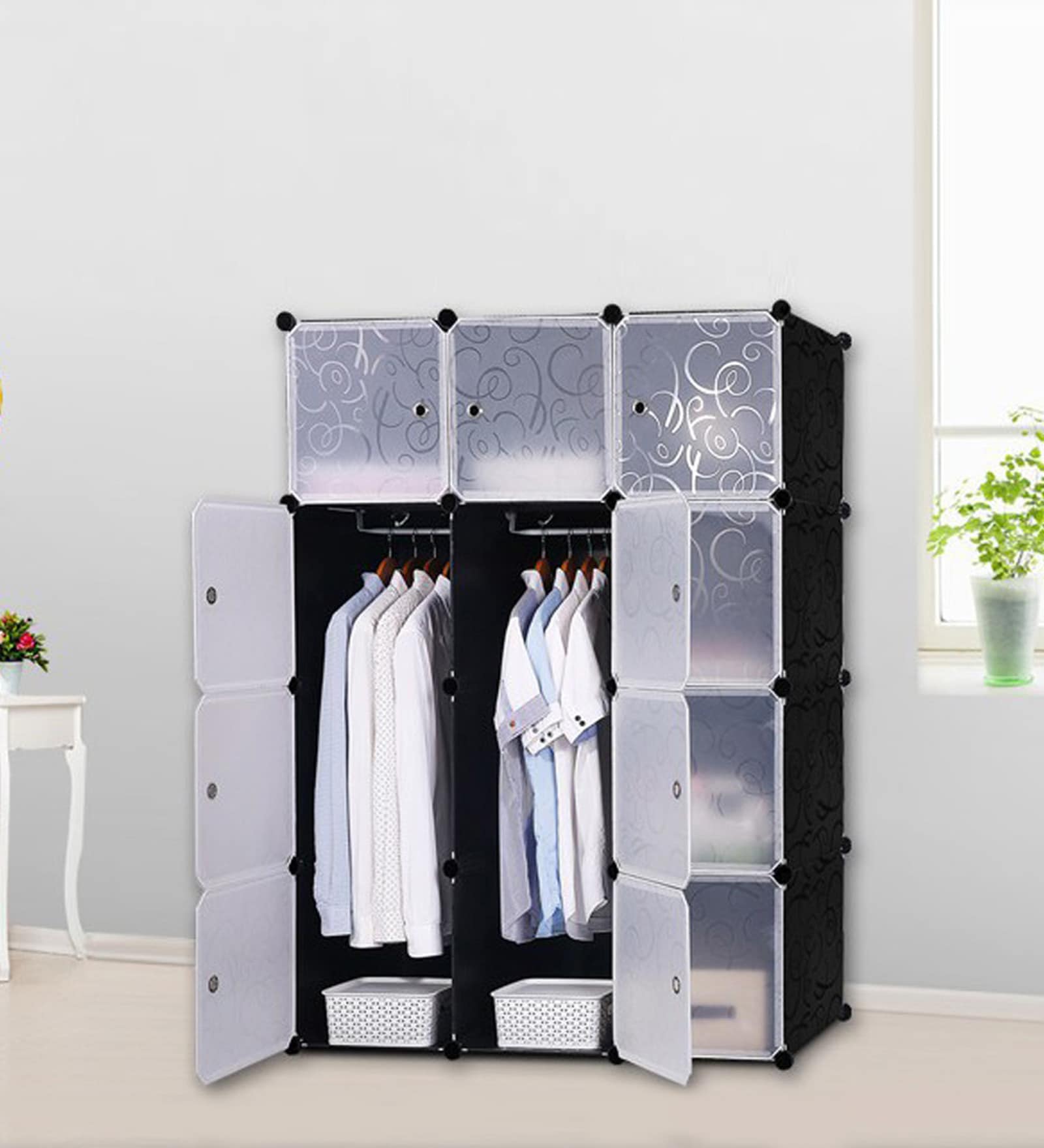 Buy Matt Folding Wardrobe with Multipurpose Shelves in Black Colour at ...