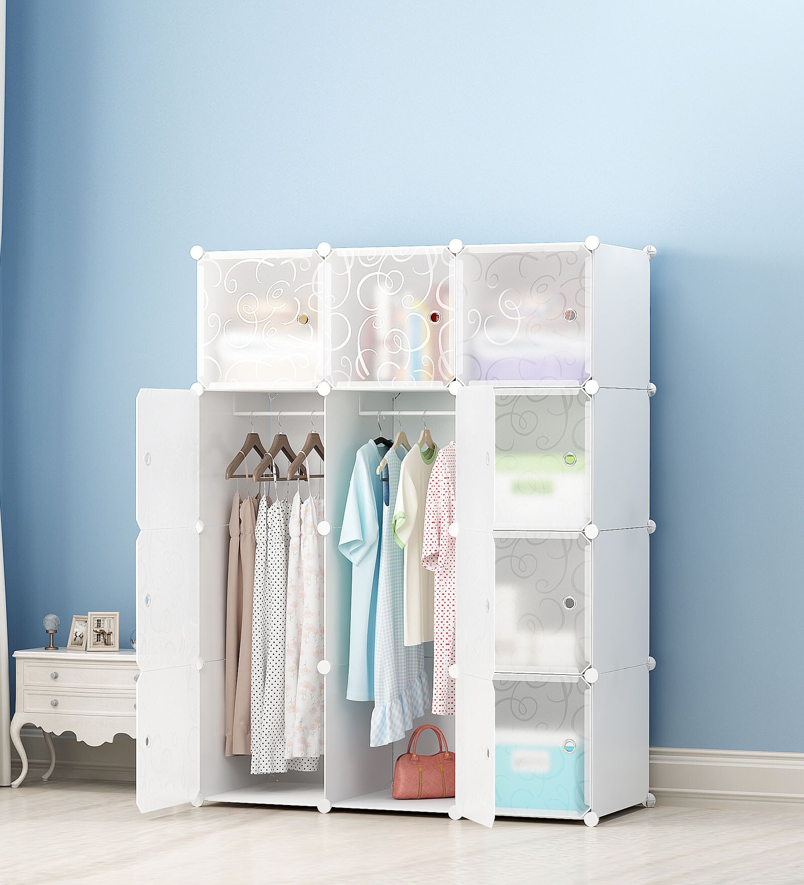 Buy Matt Folding Wardrobe with Multipurpose Shelves in White Colour at ...