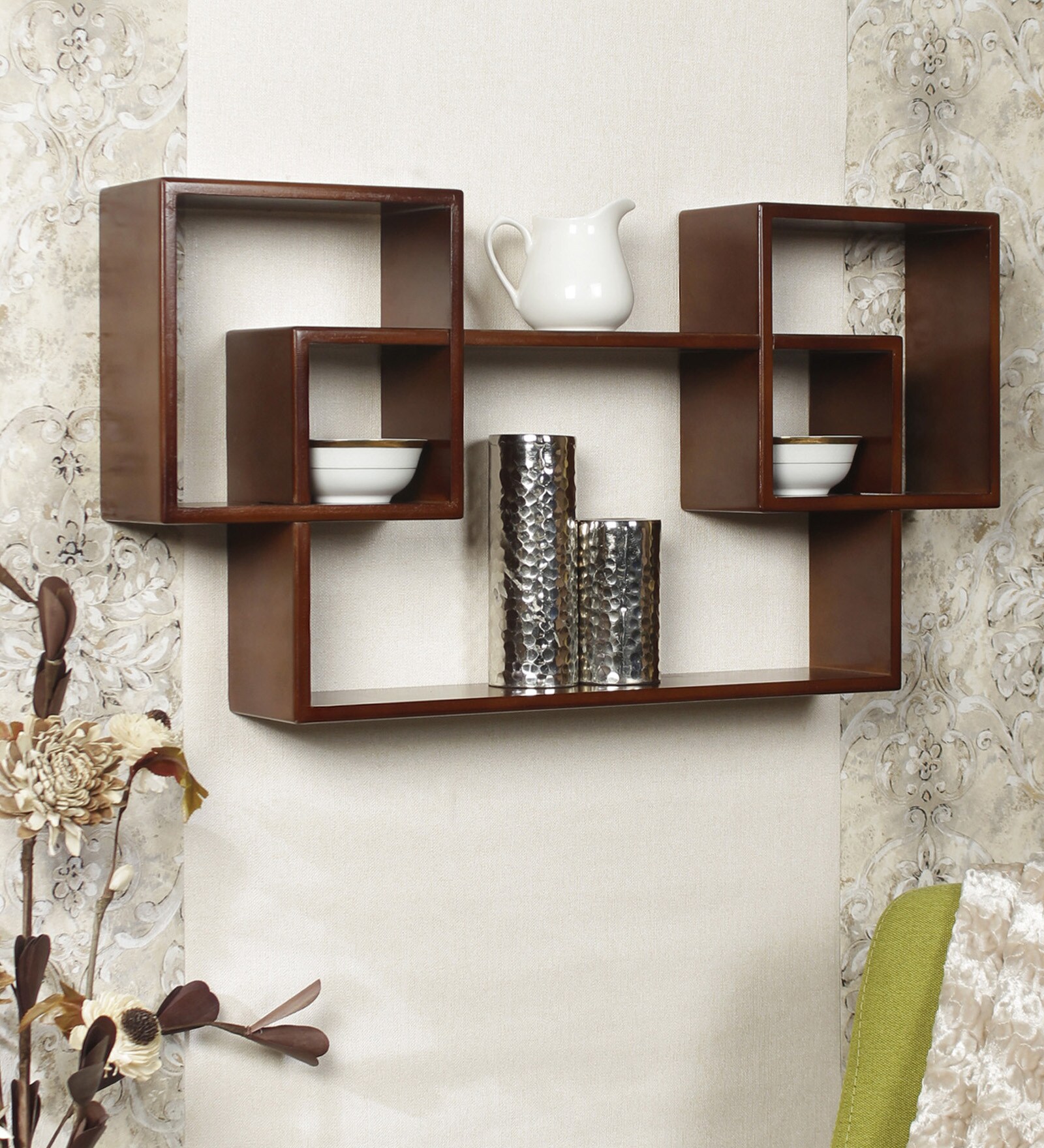 Buy Set of 3 Engineered Wood Mozaic Wall Shelf in Brown Colour at 35% ...