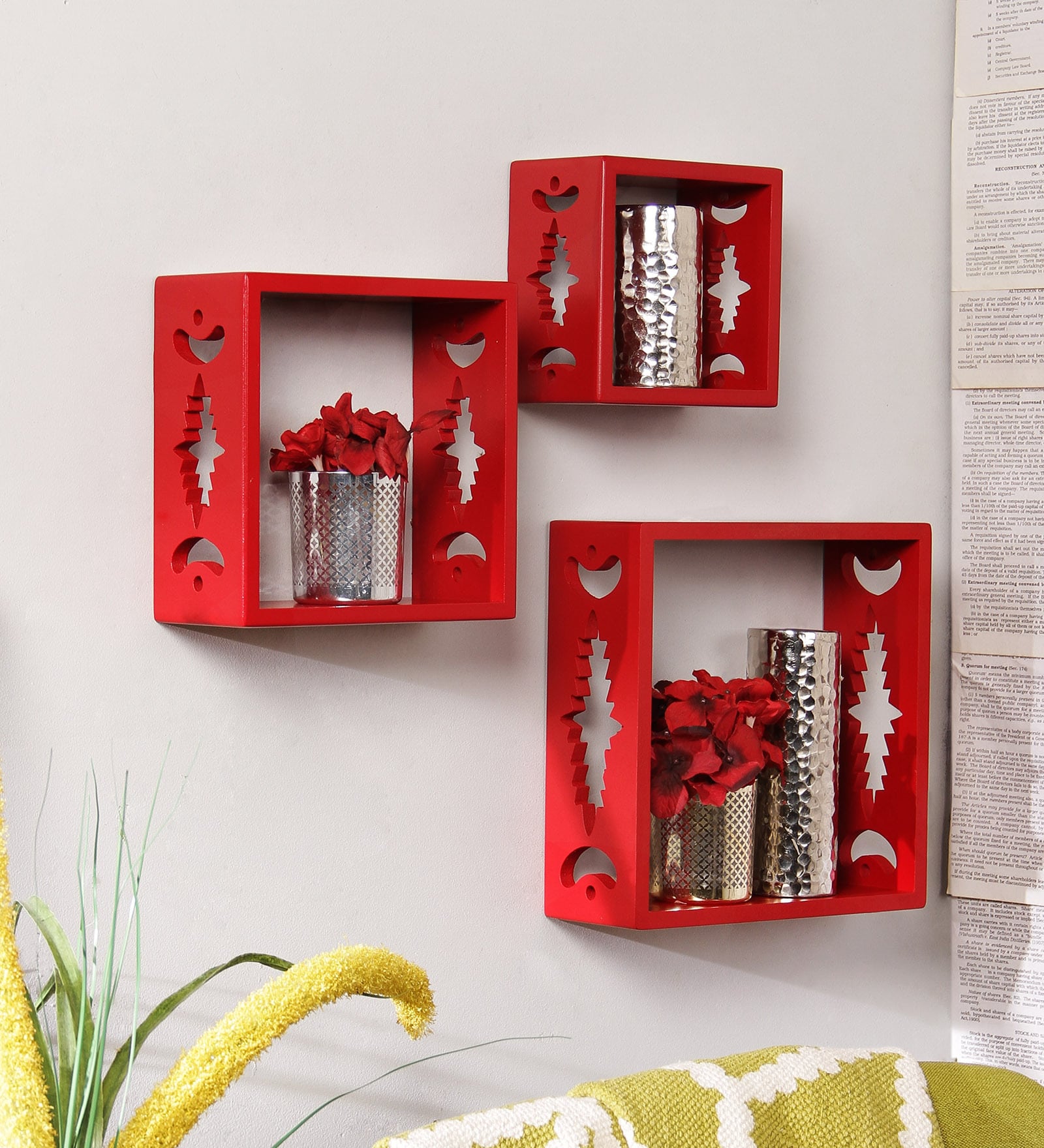 Buy Cube Set of 3 Red Engineered Wood Wall Shelf at 26% OFF by Home ...