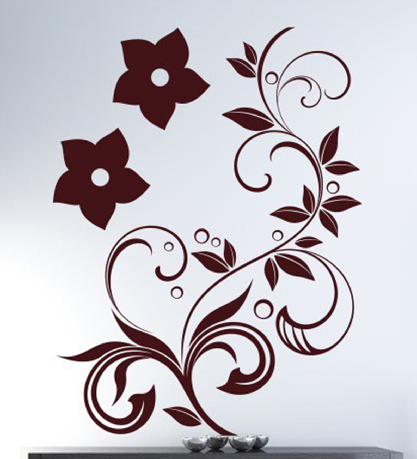 Buy Hoopoe Decor Brown Vinyl Pretty Flowers Wall Sticker Online ...