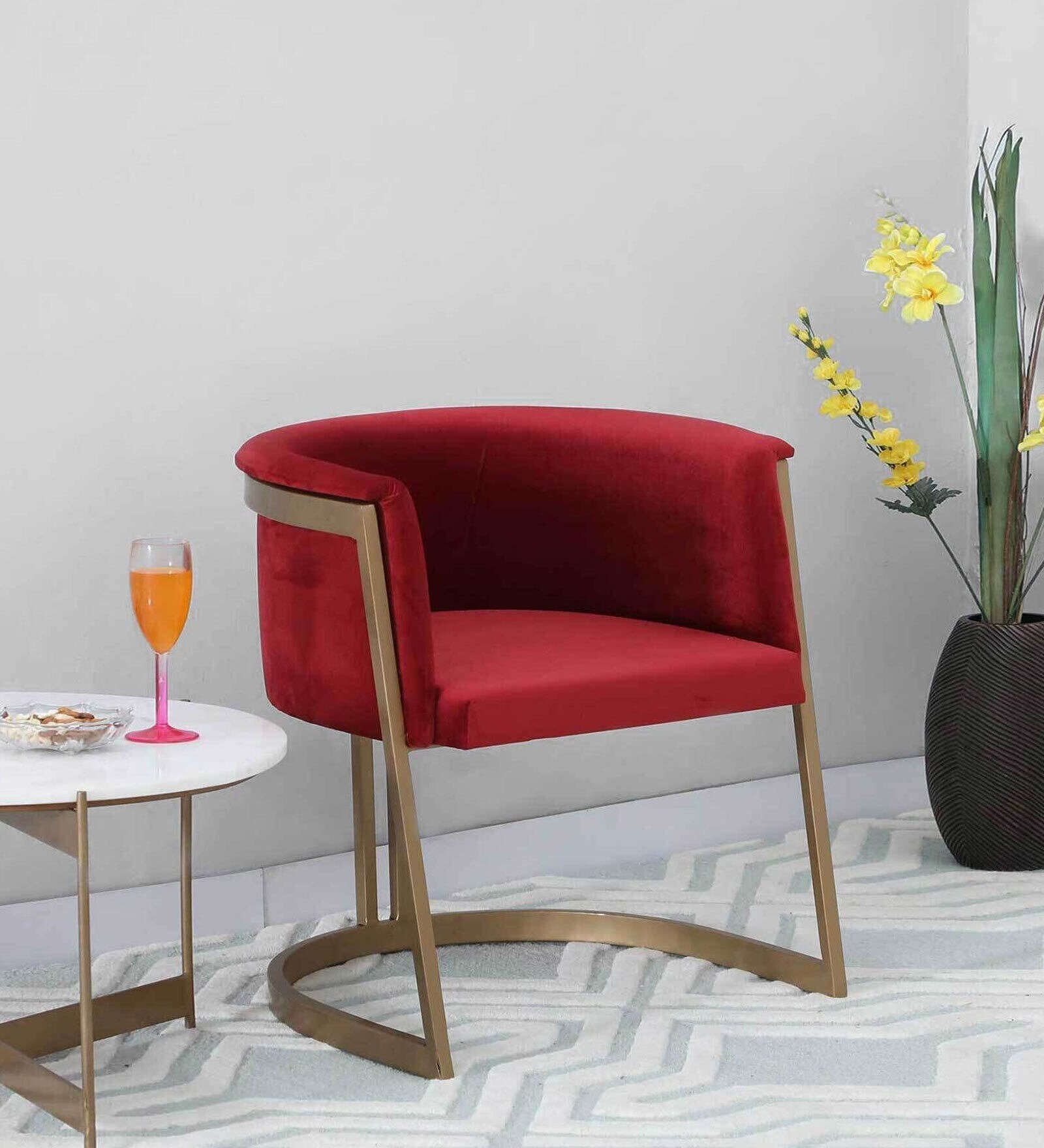 Buy Horta Velvet Barrel Chair in Burgundy Colour at 19% OFF by ...