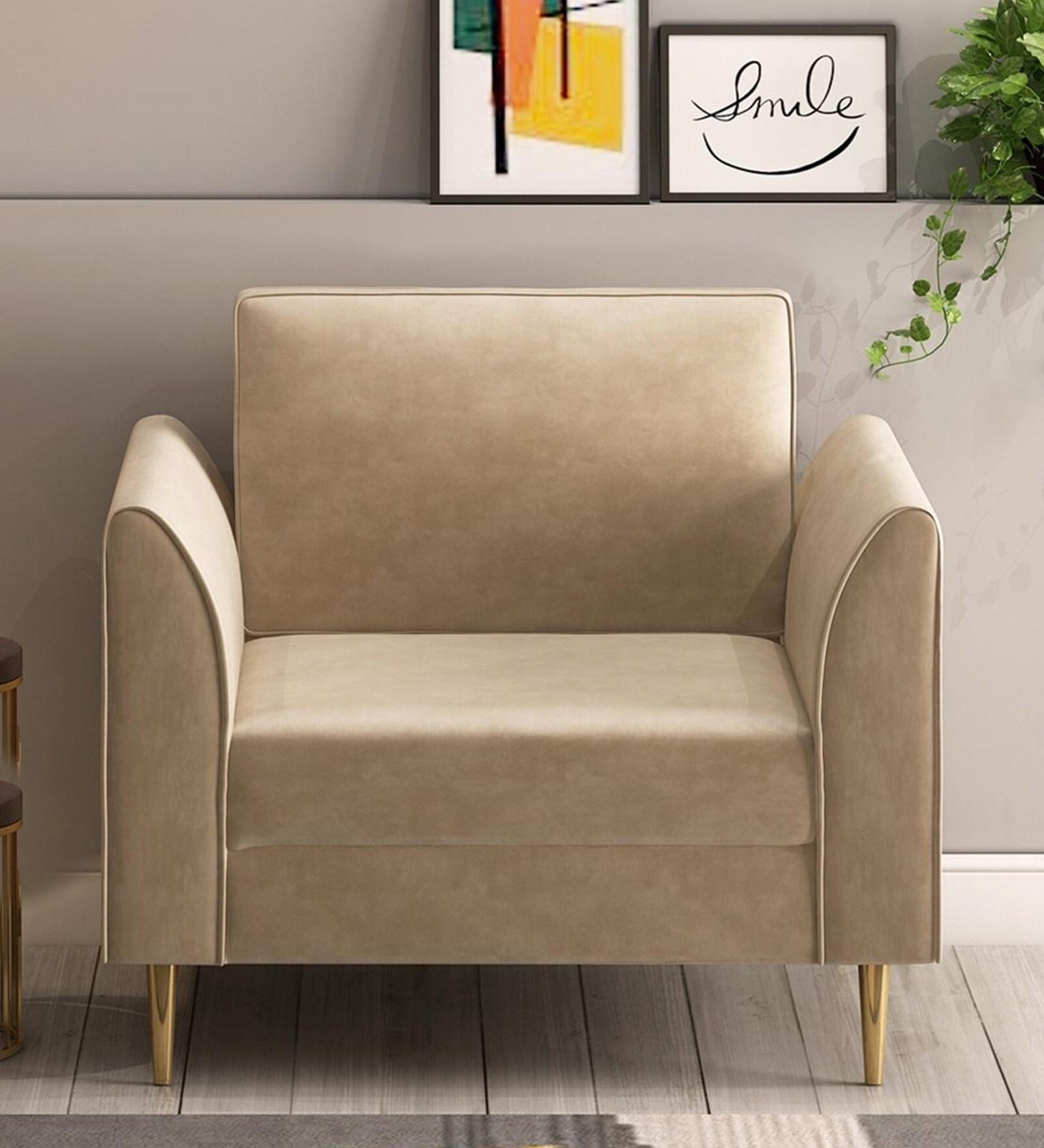 Buy Host Velvet 1 Seater Sofa In Beige Colour at 34% OFF by Woodbuzz ...