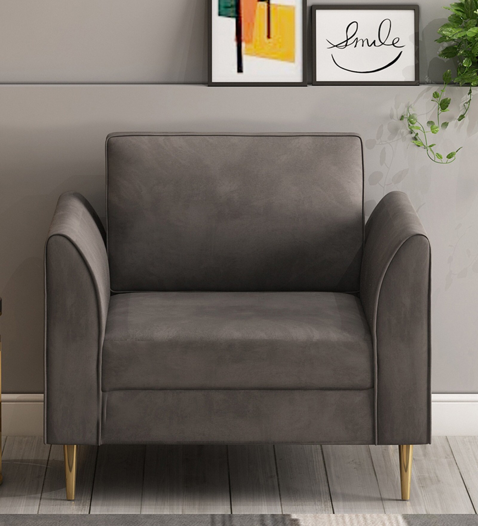 Buy Host Velvet 1 Seater Sofa In Graphite Grey Colour at 34% OFF by ...