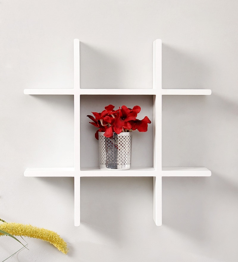 Buy Engineered Wood Floating Wall Shelves in White Colour by Home ...