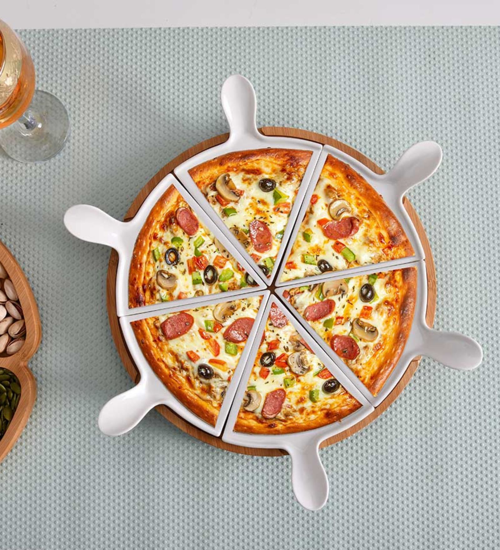 Buy White Ceramic With Bamboo Base Pizza Appetizer Platter at 100% OFF ...