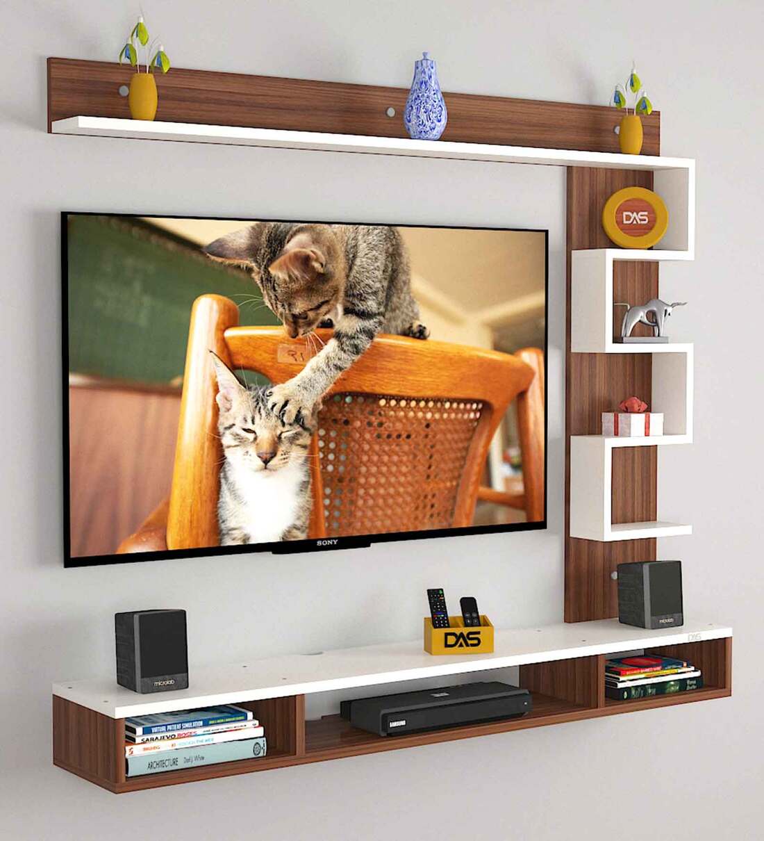 Buy Hubert TV Shelf in Classic Walnut & Frosty White Finish for TVs up ...