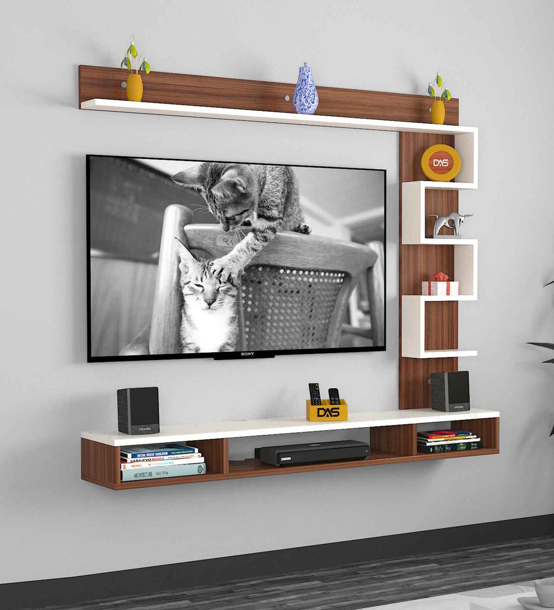 Buy Hubert TV Unit in Classic Walnut & Frosty White Finish for TVs up ...