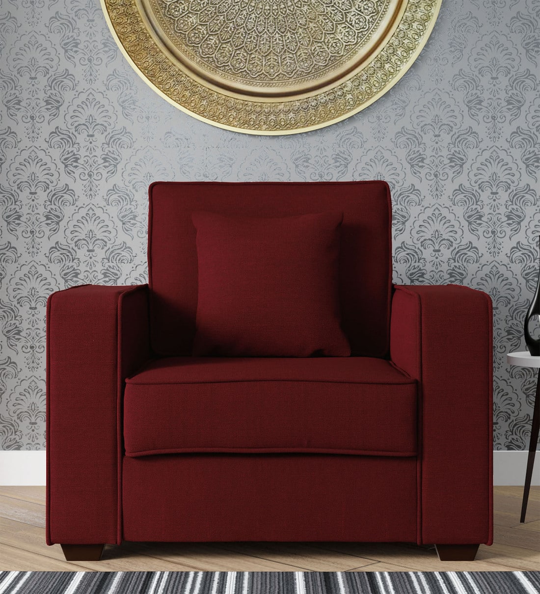 Buy Hugo Fabric 1 Seater Sofa In Garnet Red Colour By Woodsworth Online ...