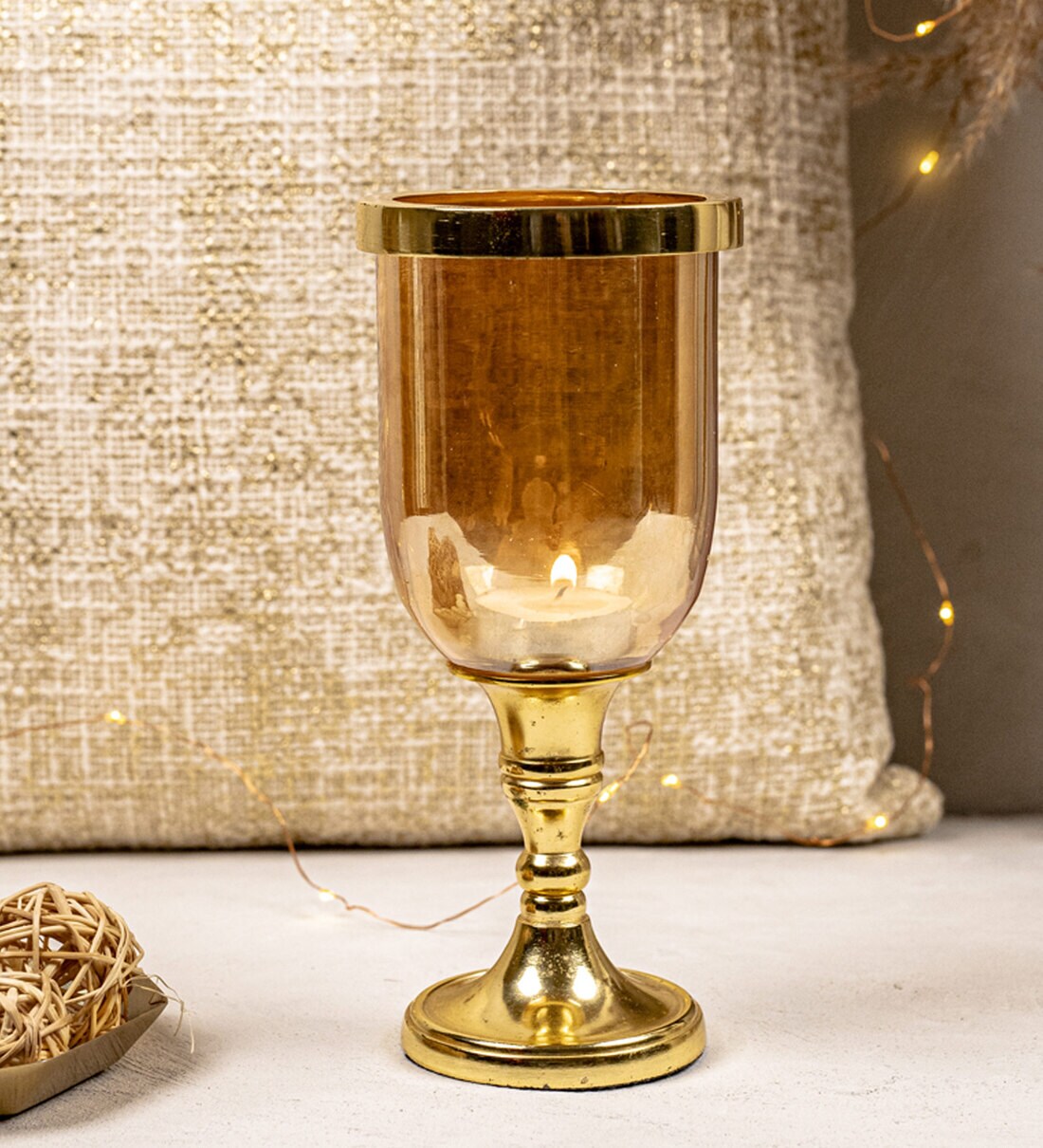 Buy Hurricane Gold Color / Glass Candle Holder at 10% OFF by The 7th ...