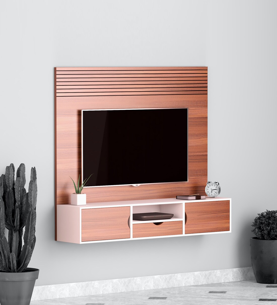 Buy Hutch TV Unit in Exotic Teak & White Finish by Upperwoods Online ...