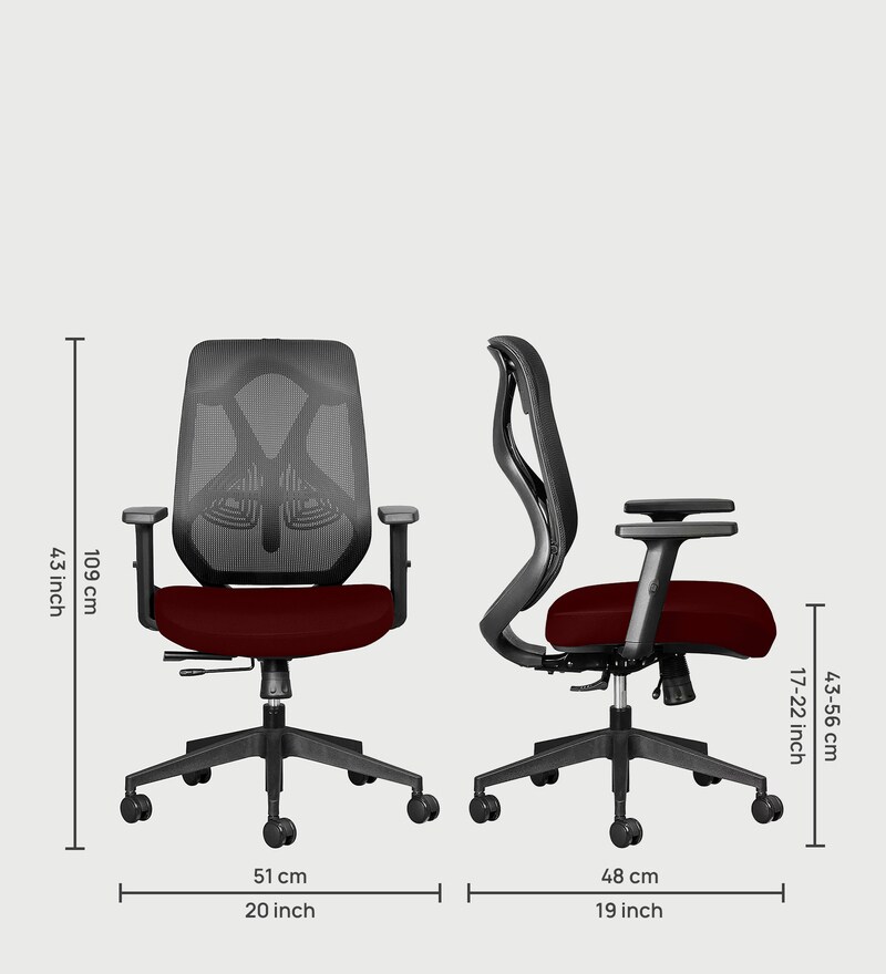 Buy Hydra Medium Back Ergonomic Chair in Maroon Colour By Chairwale ...