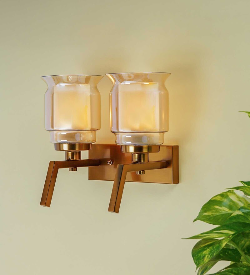 Buy Hylton Dual Light Amber Glass Wall Light by Kapoor E Illuminations ...