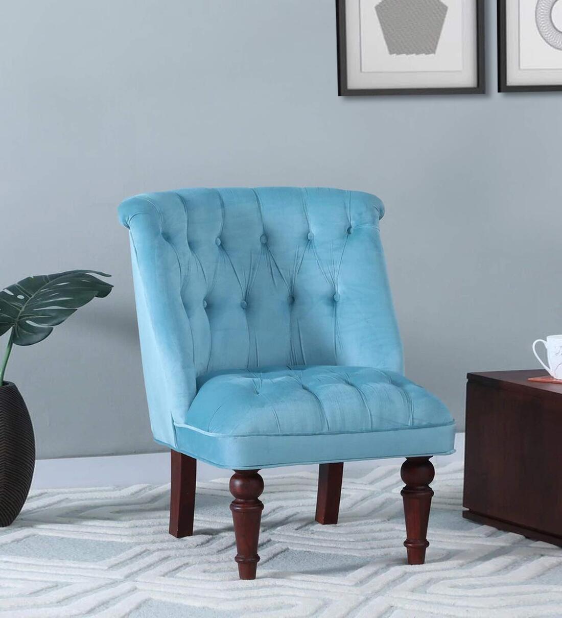 Buy Bethel Velvet Slipper Chair In Light Blue Colour Online - Slipper ...