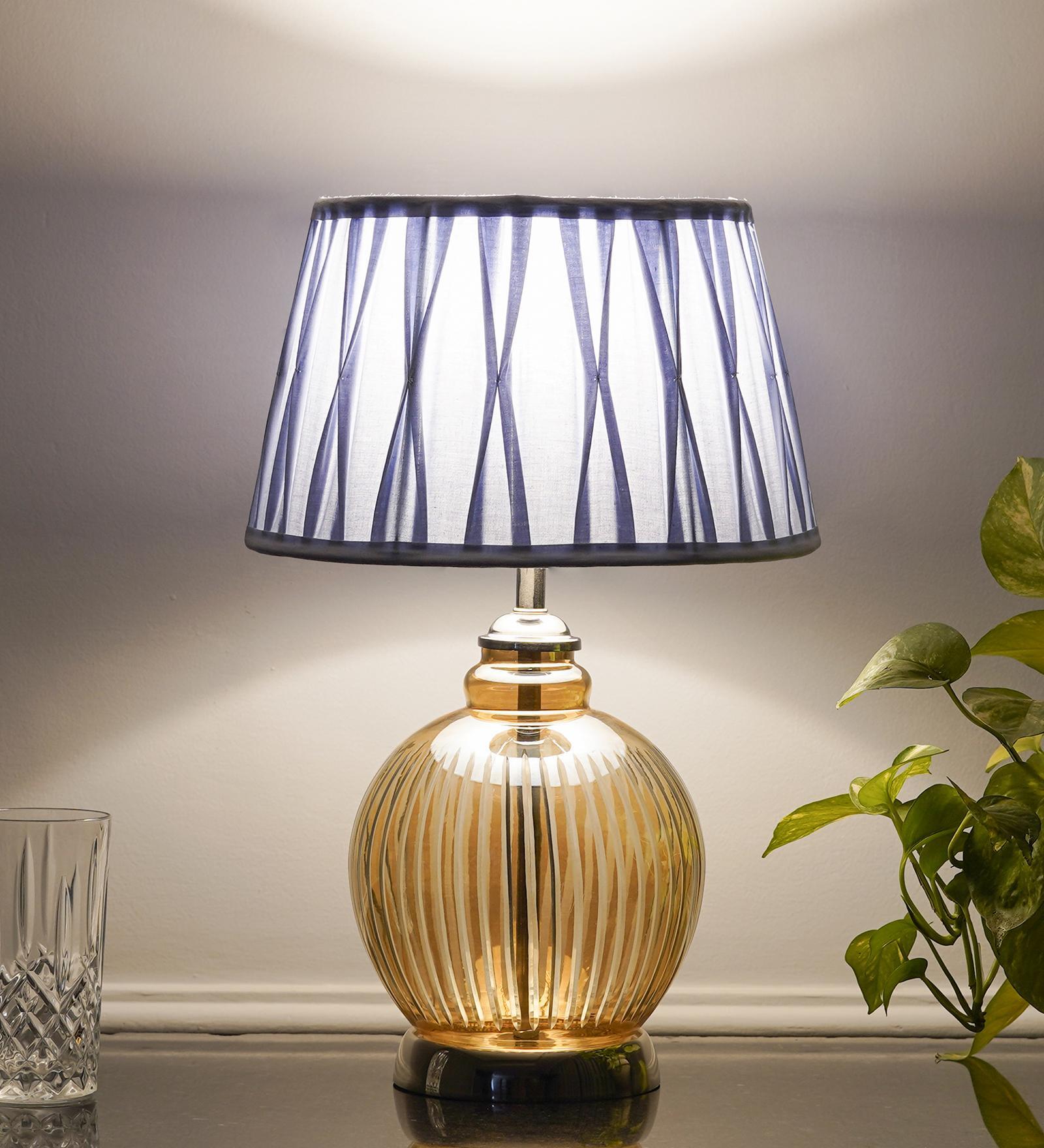 Buy Idonia Metal & Glass Table Lamp (Nickel & Amber) at 46% OFF by Kapoor Lampshades | Pepperfry