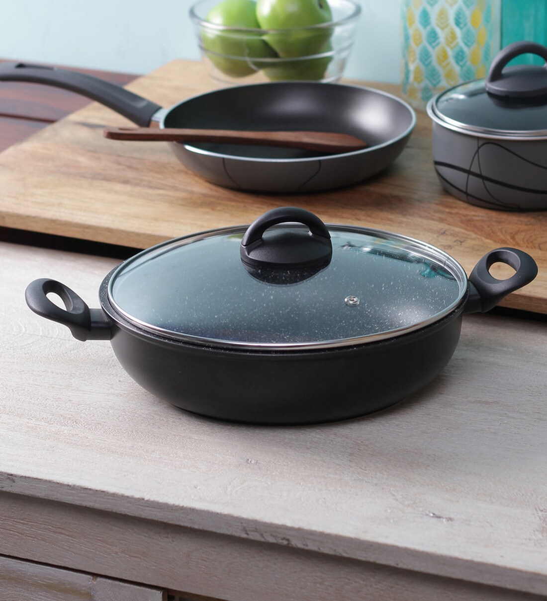 Buy Stone Coated Non Stick Induction Friendly Deep Frying Pan with Lid ...