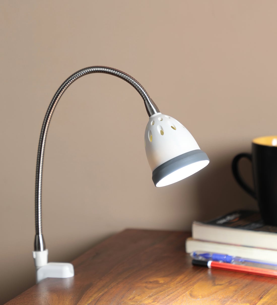 Buy White Cloth Shade Study Lamp with Blue Base by Renata at 12% OFF by ...