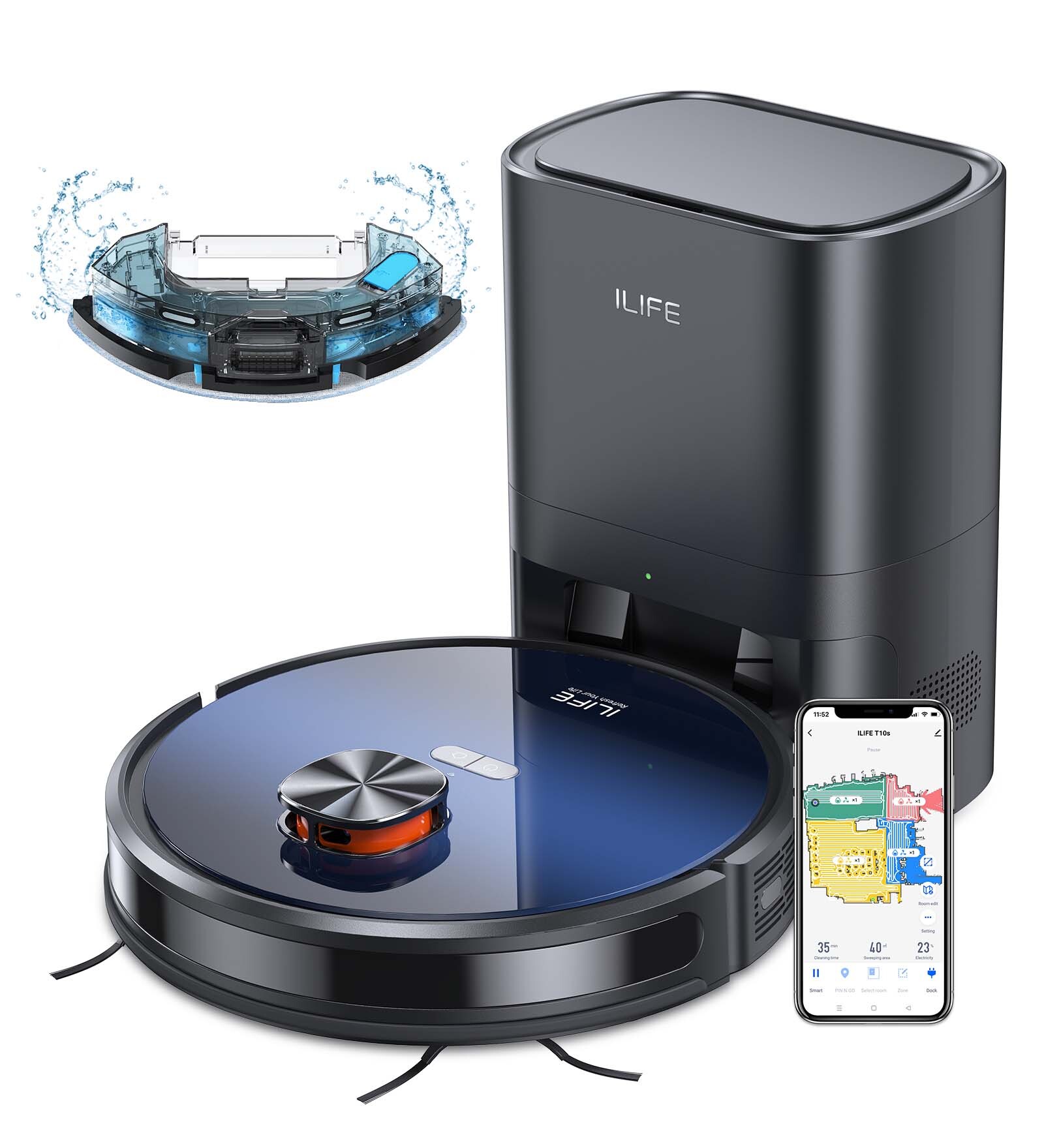 Buy ILIFE T10s Self Emptying Robotic Vacuum and Mop with Smart App Cleaning (Black) at 41% OFF ...