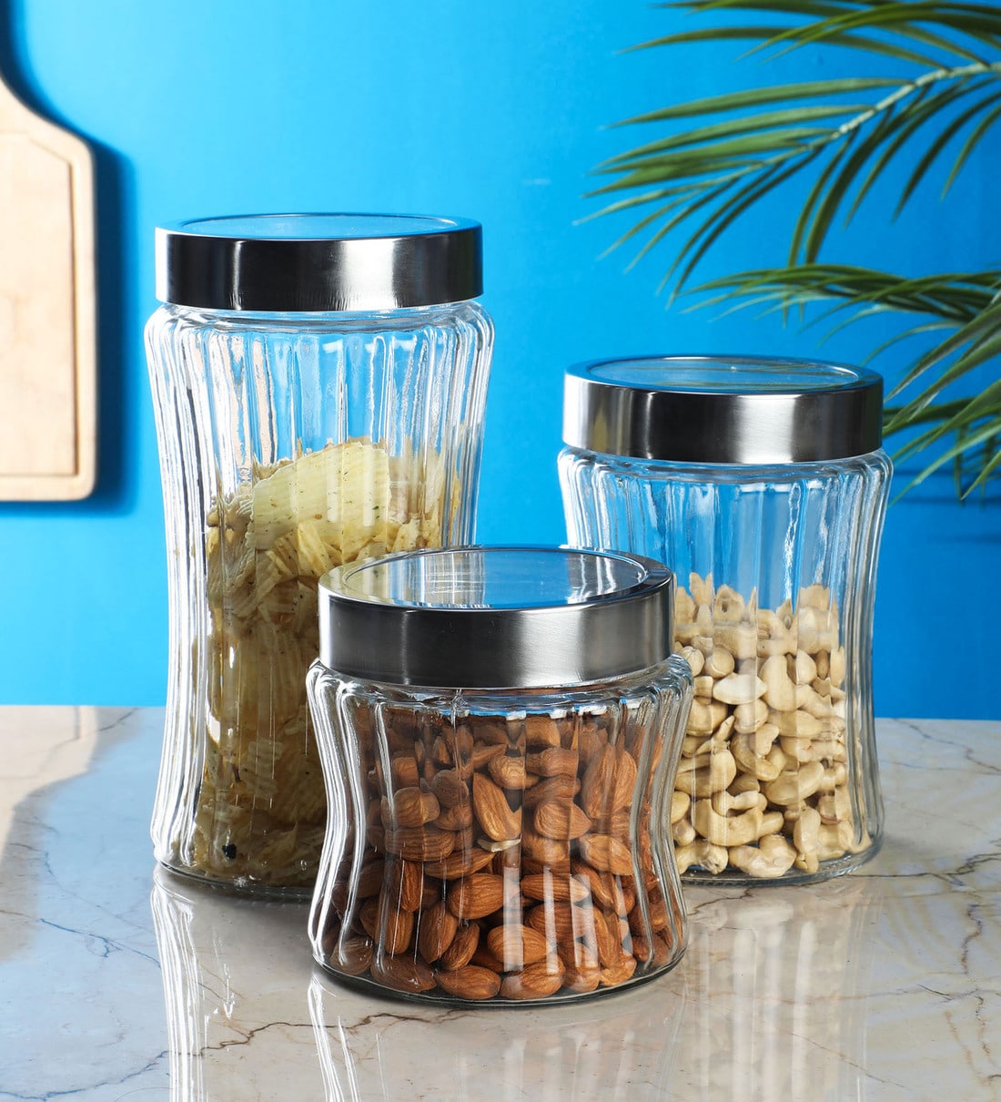 Buy 500 ML Glass Condiment Jars in Transparent Set of 3 by Ceradeco at ...