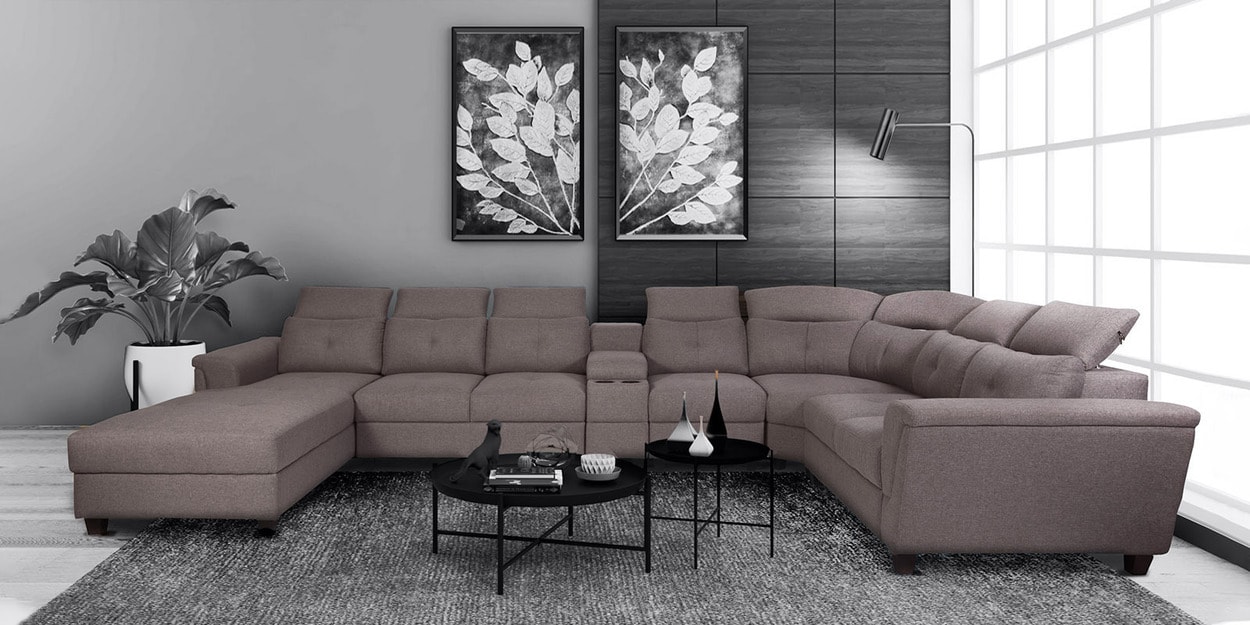 Buy Impero Fabric Corner Sofa in Sandy Brown Colour in C Shaped by ...