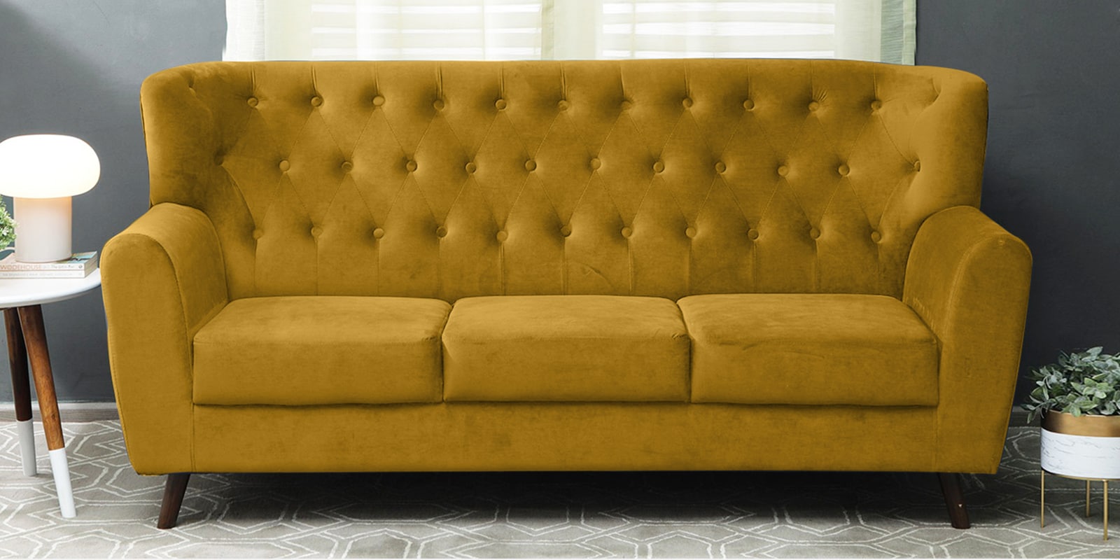 Buy Imelda Fabric 3 Seater Sofa in Yellow Colour at 12% OFF by ...