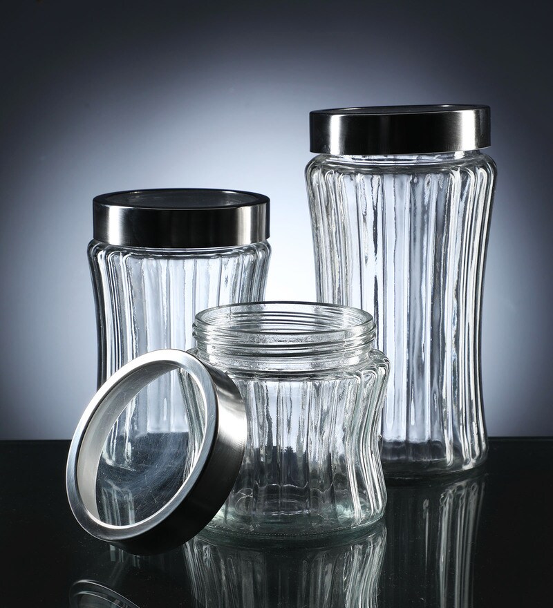 Buy 500 ML Glass Condiment Jars in Transparent Set of 3 by Ceradeco ...