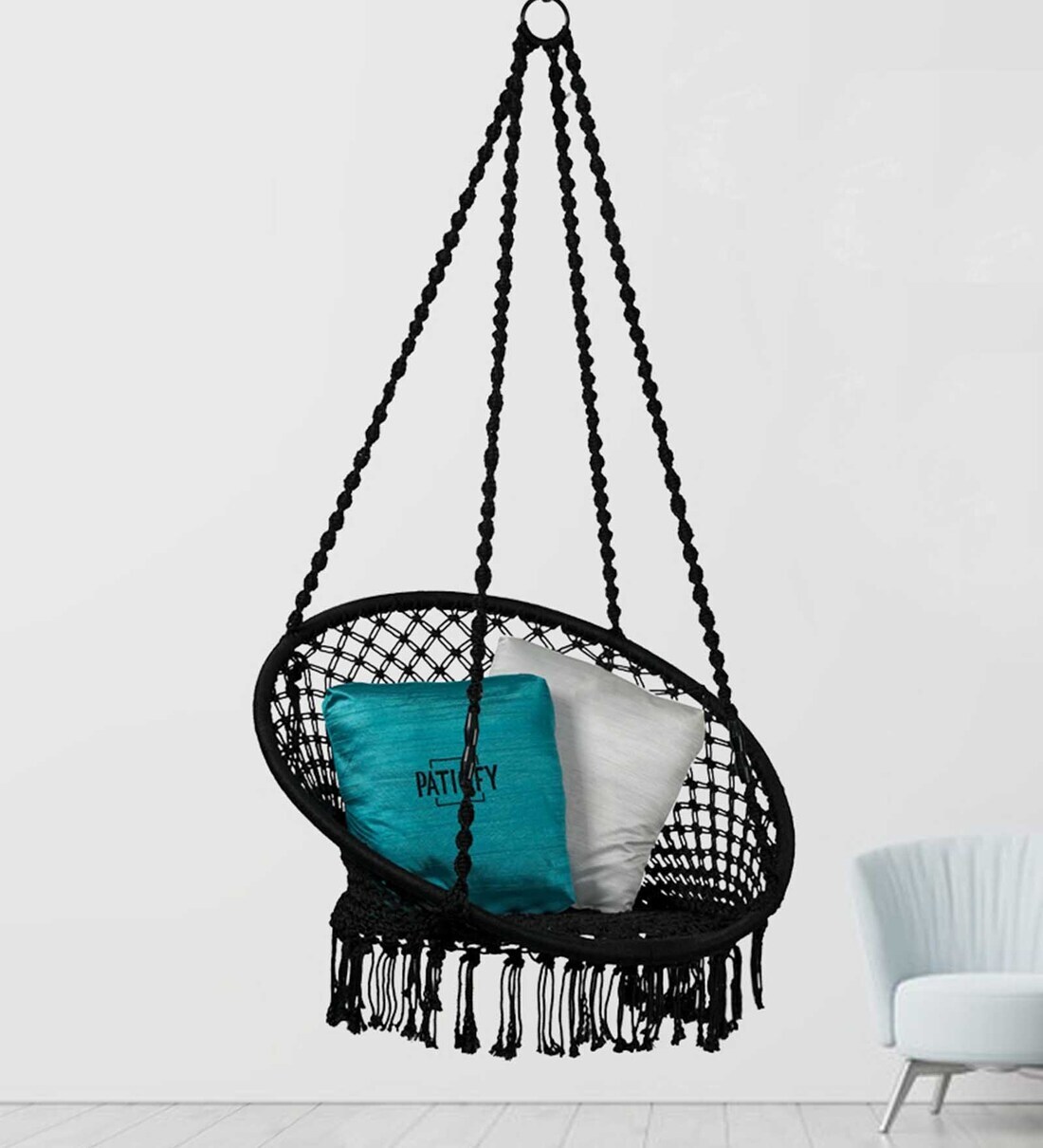 Buy Indoor Fabric Swing in Black Colour with cushion at 12% OFF by ...