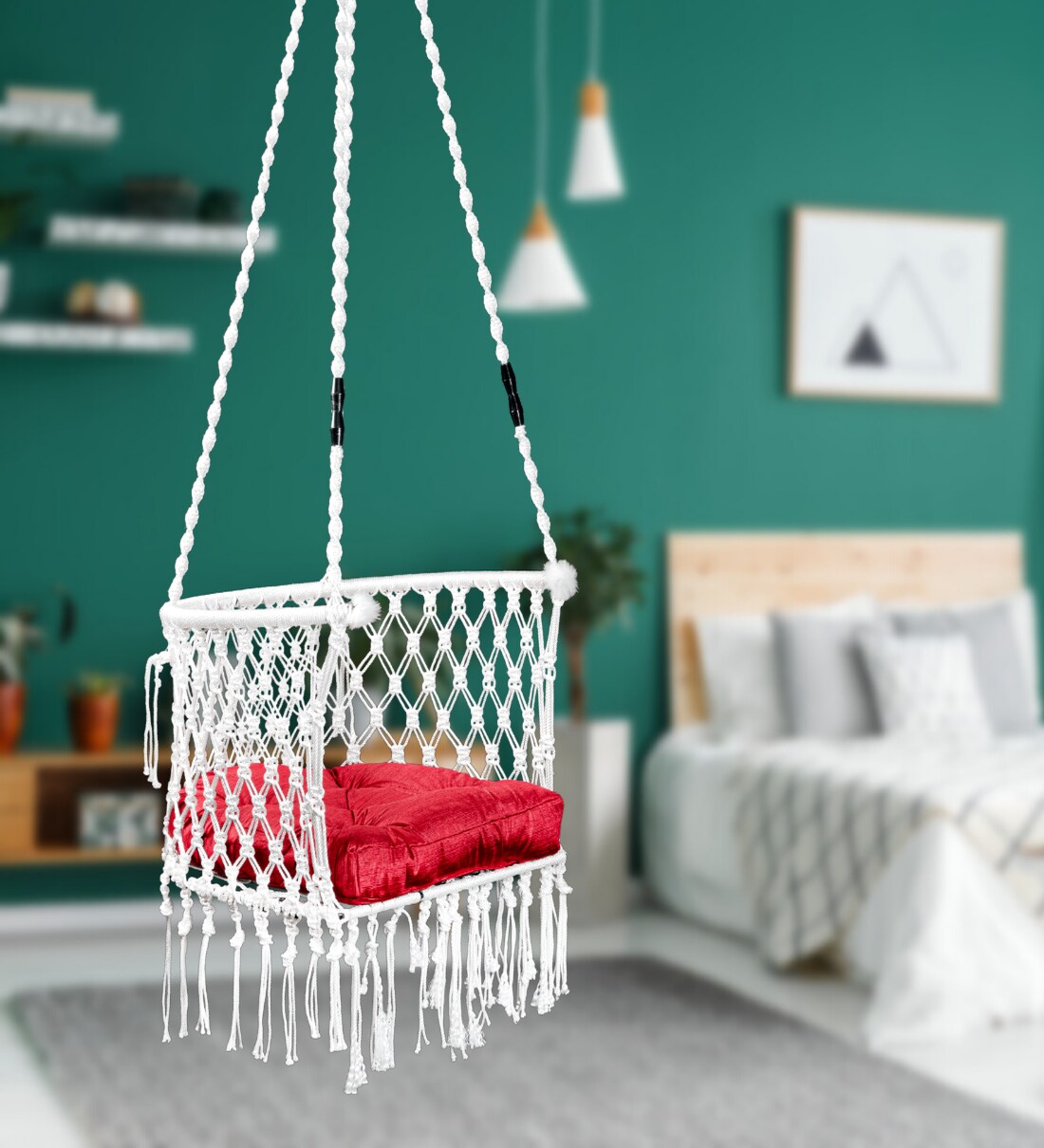 Buy C shape Indoor Fabric Swing in White & Red Colour at 67% OFF by ...
