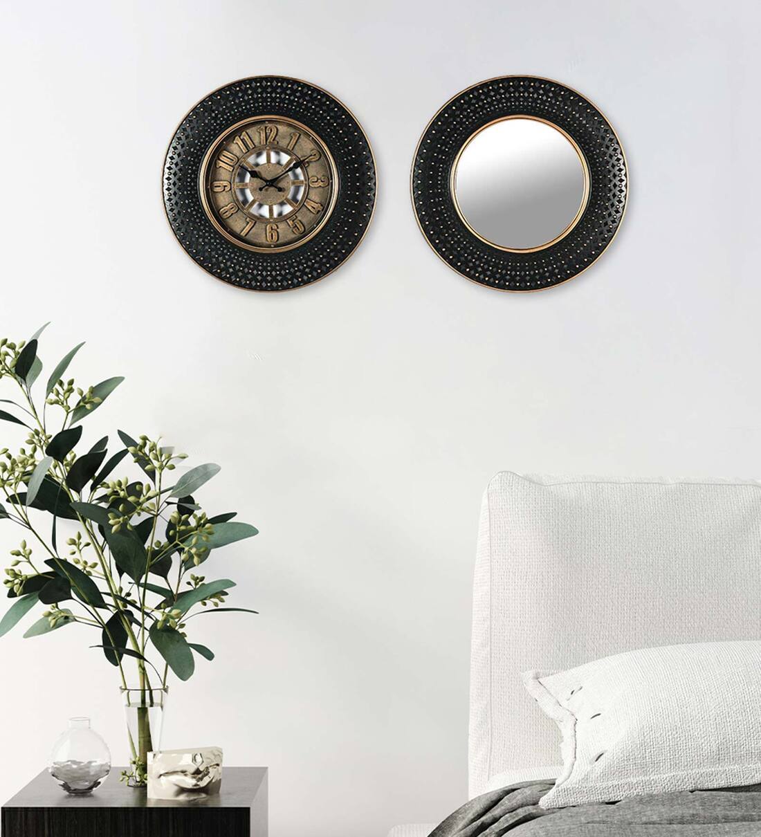 Buy Innova Mirror Combo (Set of 2) Black Plastic Wall Clock by @home ...