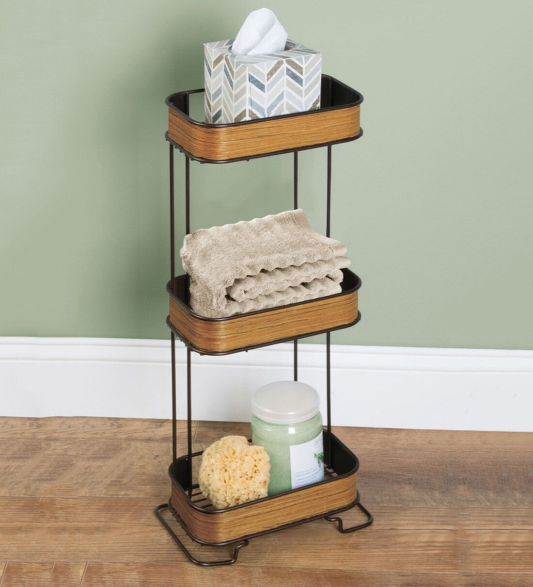 Buy Interdesign Real Wood Standing Bathroom 3 Tier Storage Rack Online ...