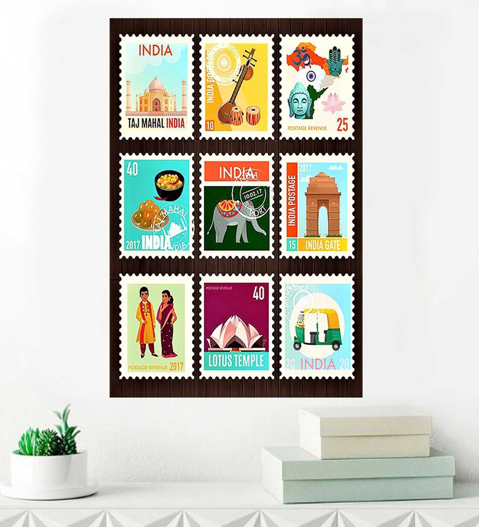 Buy Indian Stamps Canvas Unframed Art Print in 12inches x 18 inches at ...