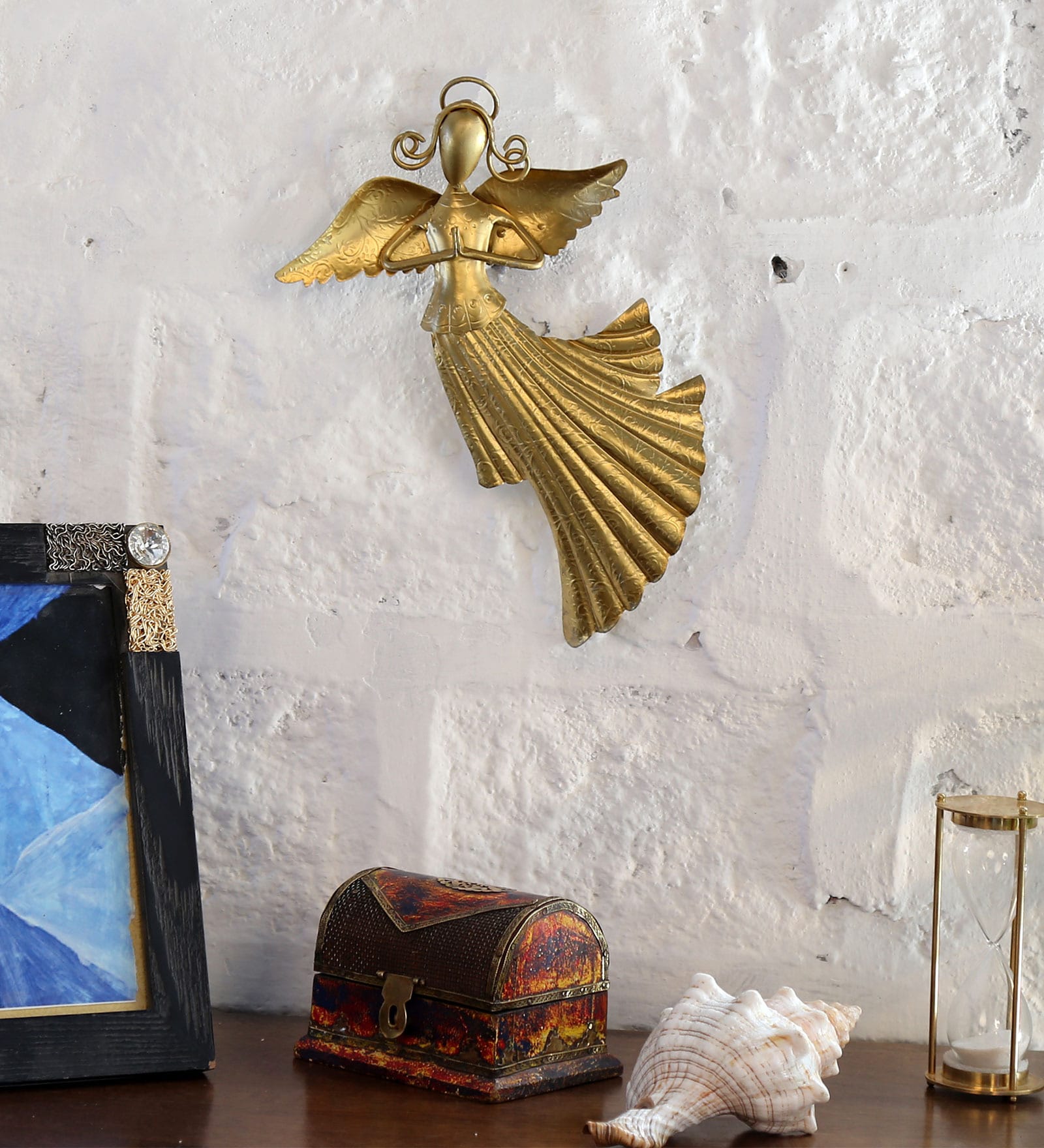 Buy IndianArtware Golden Flying Angel Iron Wall Hanging Online - Metal ...