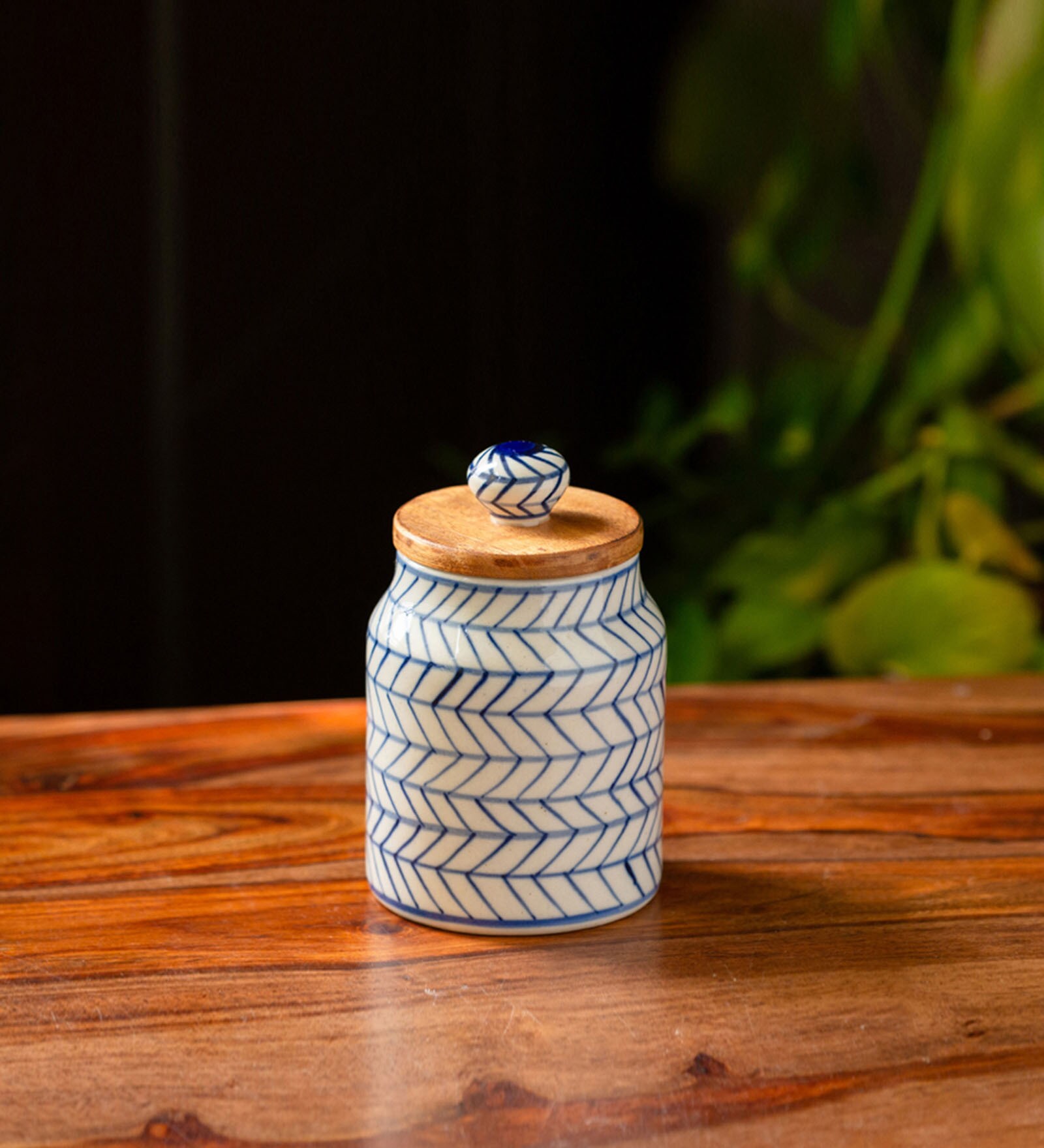 Buy Indigo Chevron 470ml Airtight Ceramic Multi-utility Storage Jar ...