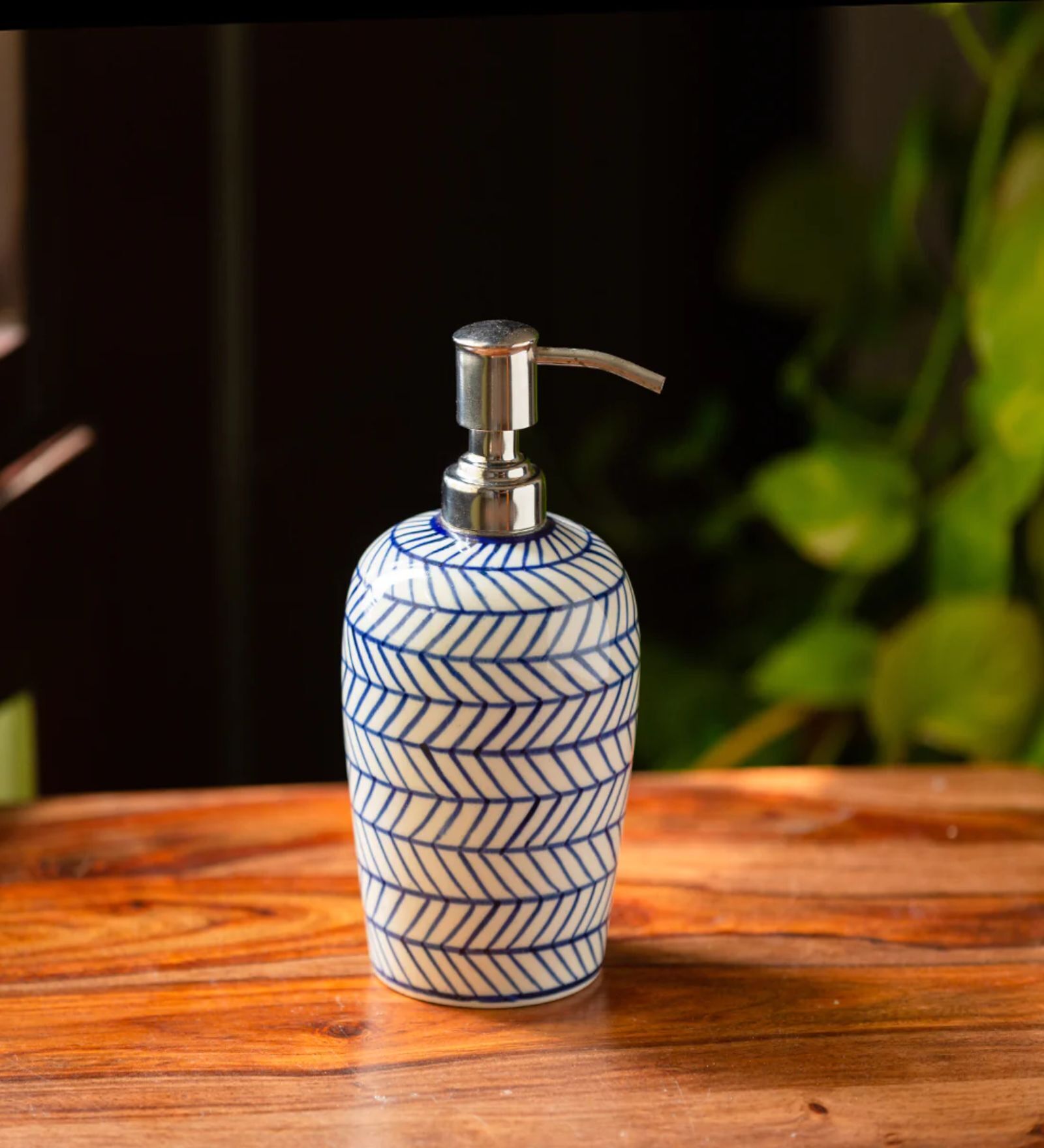 Buy Indigo Chevron Handpainted 480ml Ceramic Soap Dispenser by ...