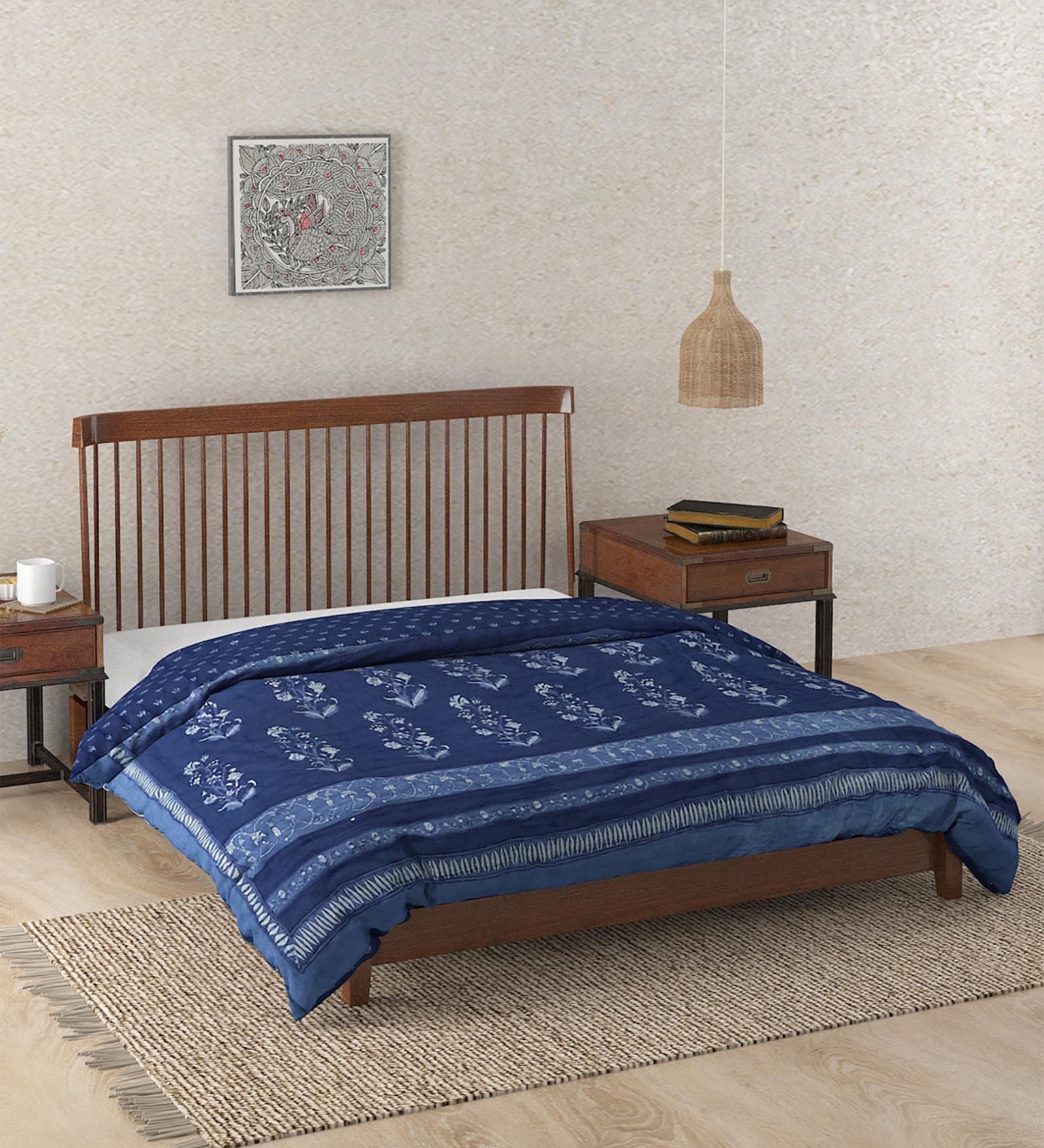 Buy Indigo Cotton 140 GSM Double Bed Quilt by Fabindia by Fabindia ...