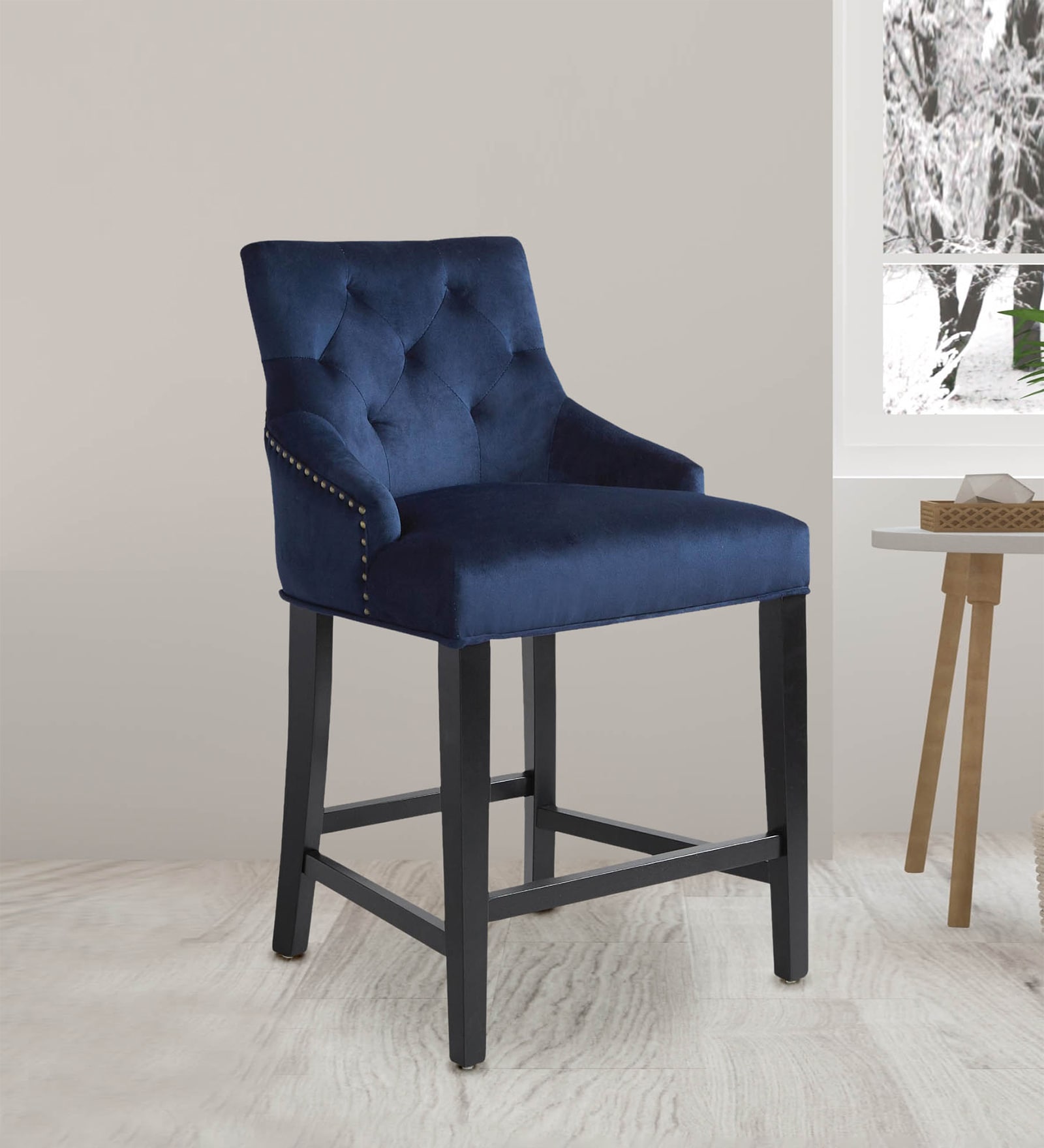 Buy Ink Blue Lydia Upholstered Counter Bar Chair in Navy Blue by Twigs ...