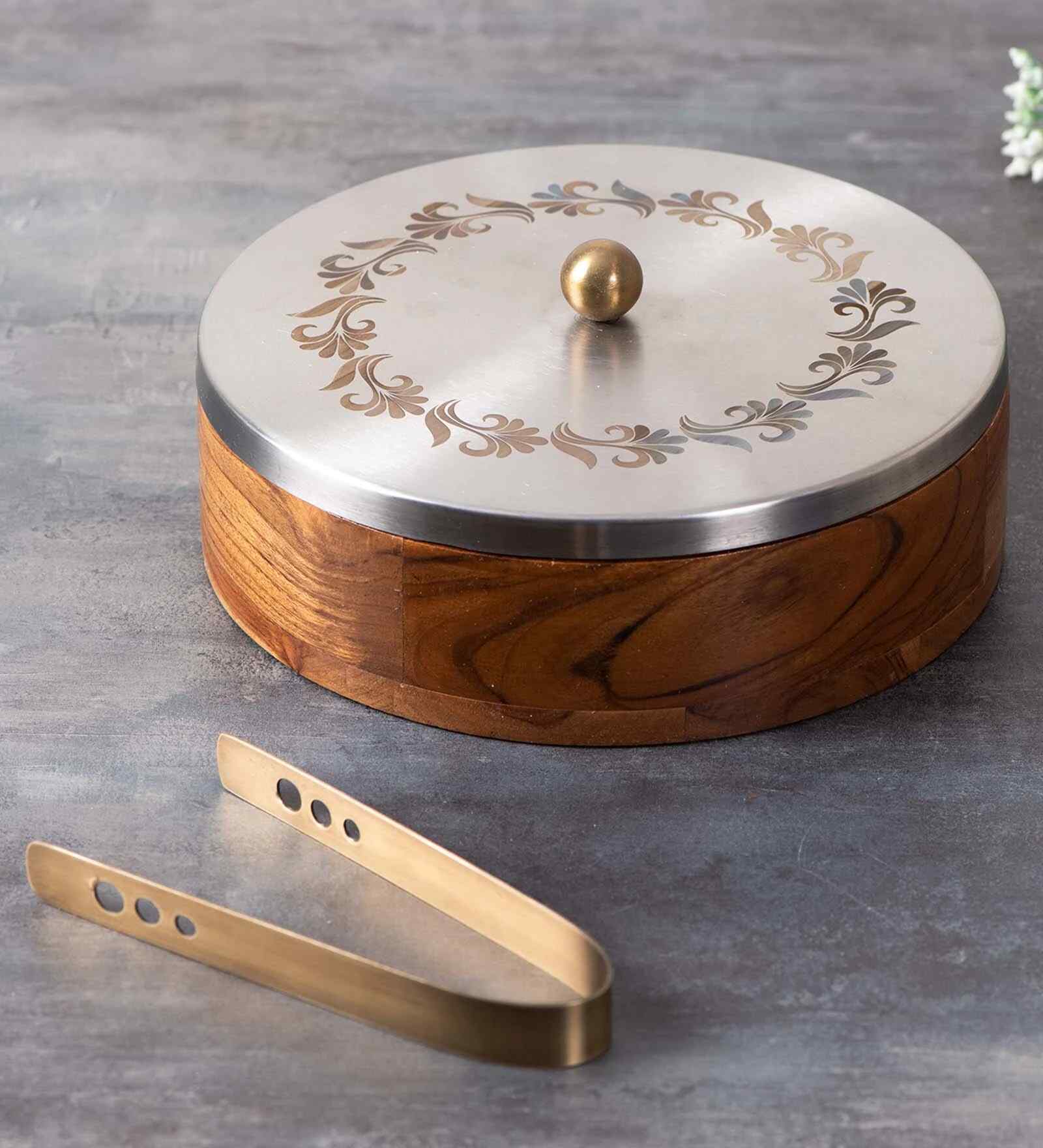Buy Inscribe Acacia Wood Roti Box with Tong - Silver at 23% OFF by ...