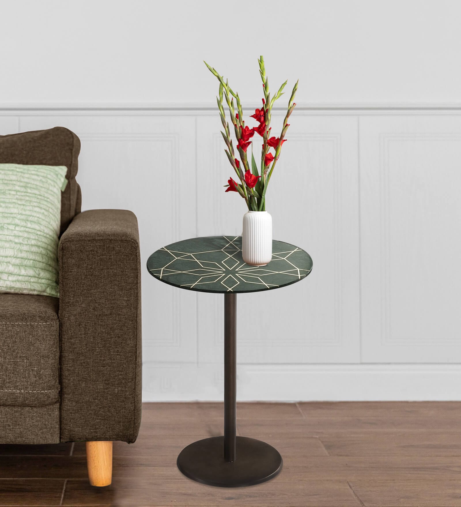 Buy Intarsio Geometric Brass Inlay End Table in Brown Colour at 25% OFF ...