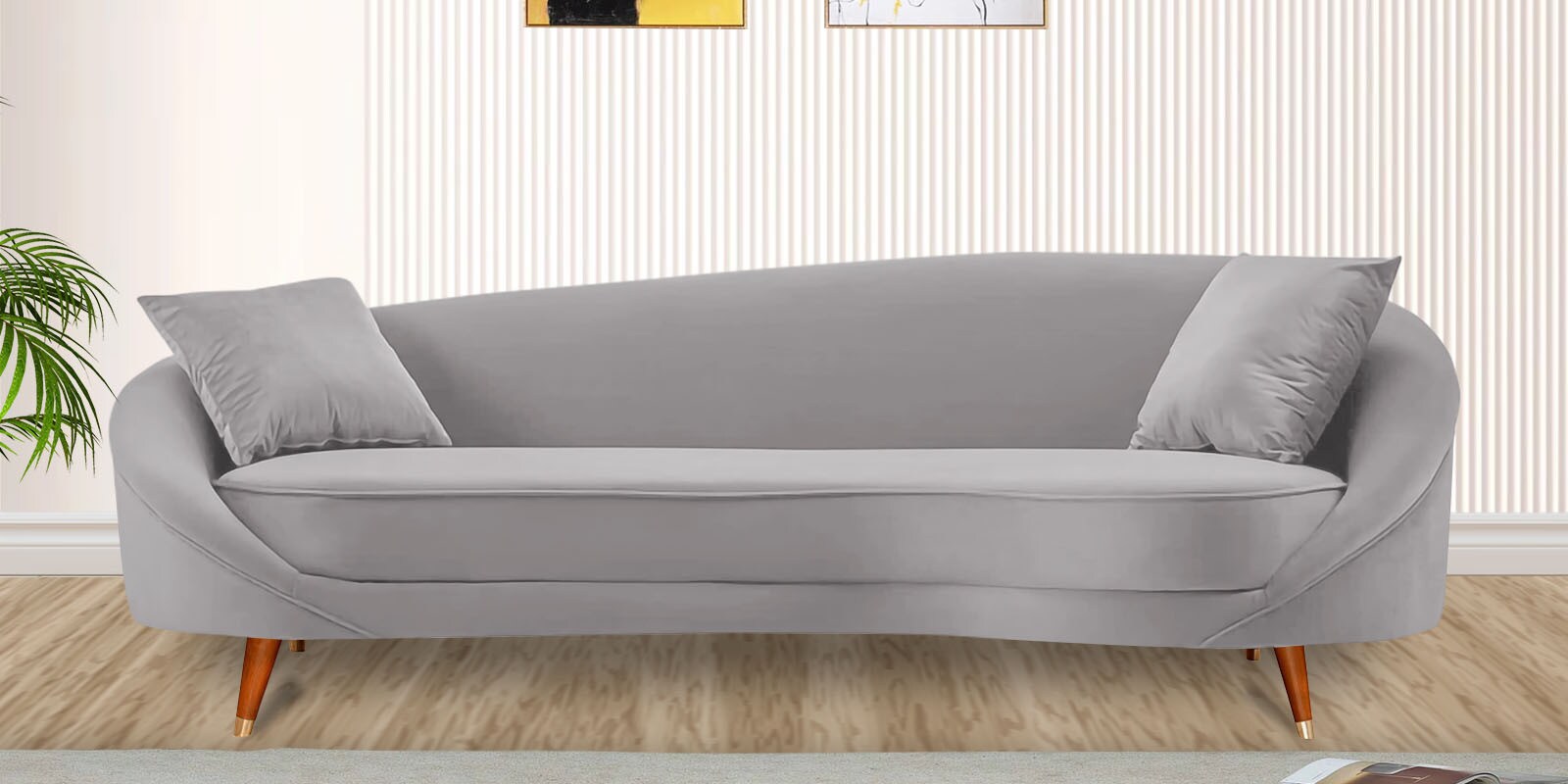 Buy Indus Velvet 3 seater sofa in Light Grey colour at 51% OFF by ...